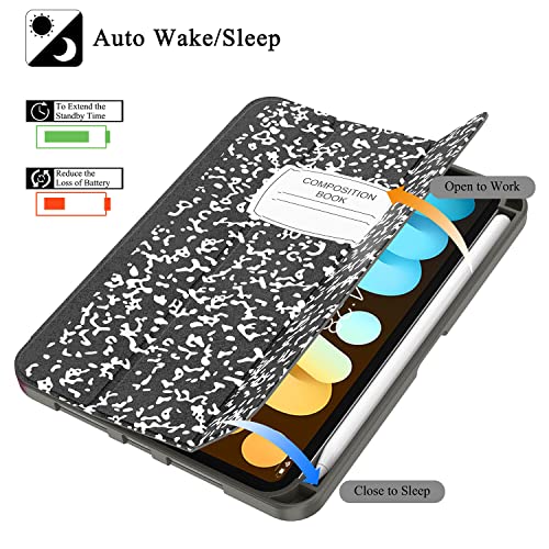 Soke New iPad Mini 6 Case 2021 with Pencil Holder - [Full Body Protection + 2nd Gen Apple Pencil Charging + Auto Wake/Sleep], Soft TPU Back Cover for 2021 iPad Mini 6th Generation 8.3 inch(BookBlack)