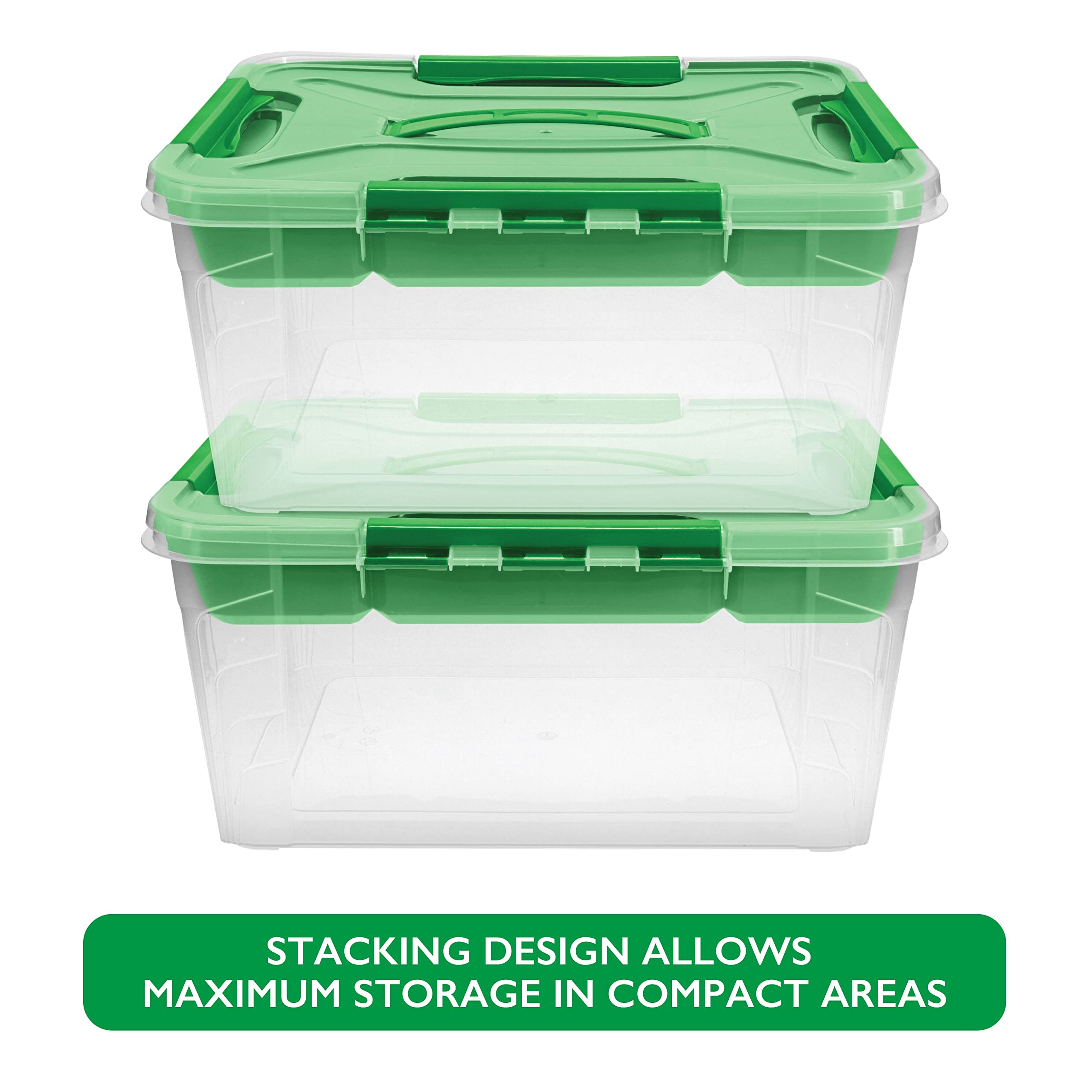 Home+Solutions 3 Piece Container Set - Large Green Plastic Containers, Holiday Storage, 15.35βx11.42βx7β Each