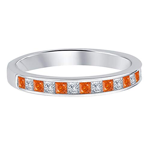 Gold & Diamonds Jewellery Princess Cut Orange Sapphire & Diamond 14k White Gold Plated Engagement Wedding Band Ring for Women's