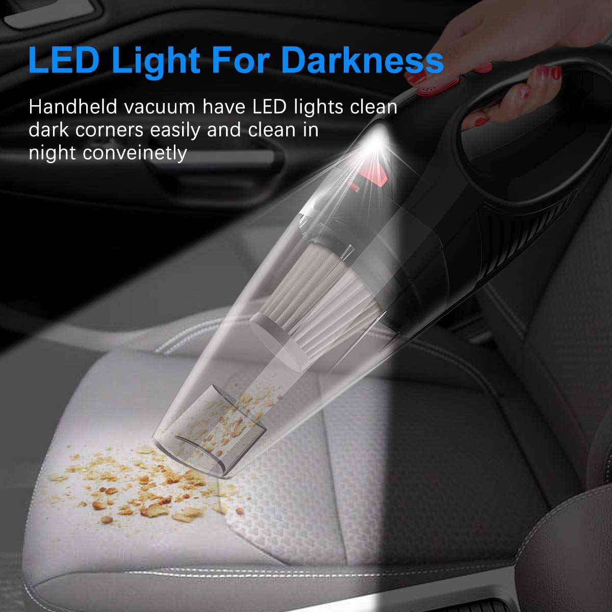 Hand Vacuum Cordless, Handheld Vacuum Cleaner Rechargeable with Strong Suction for Home and Car Cleaning