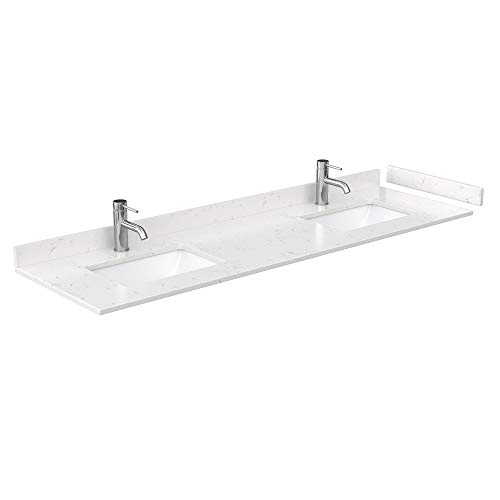 Wyndham Collection Avery 72 Inch Double Bathroom Vanity in Dark Gray, Light-Vein Carrara Cultured Marble Countertop, Undermount Square Sinks, Matte Black Trim, 70 Inch Mirror