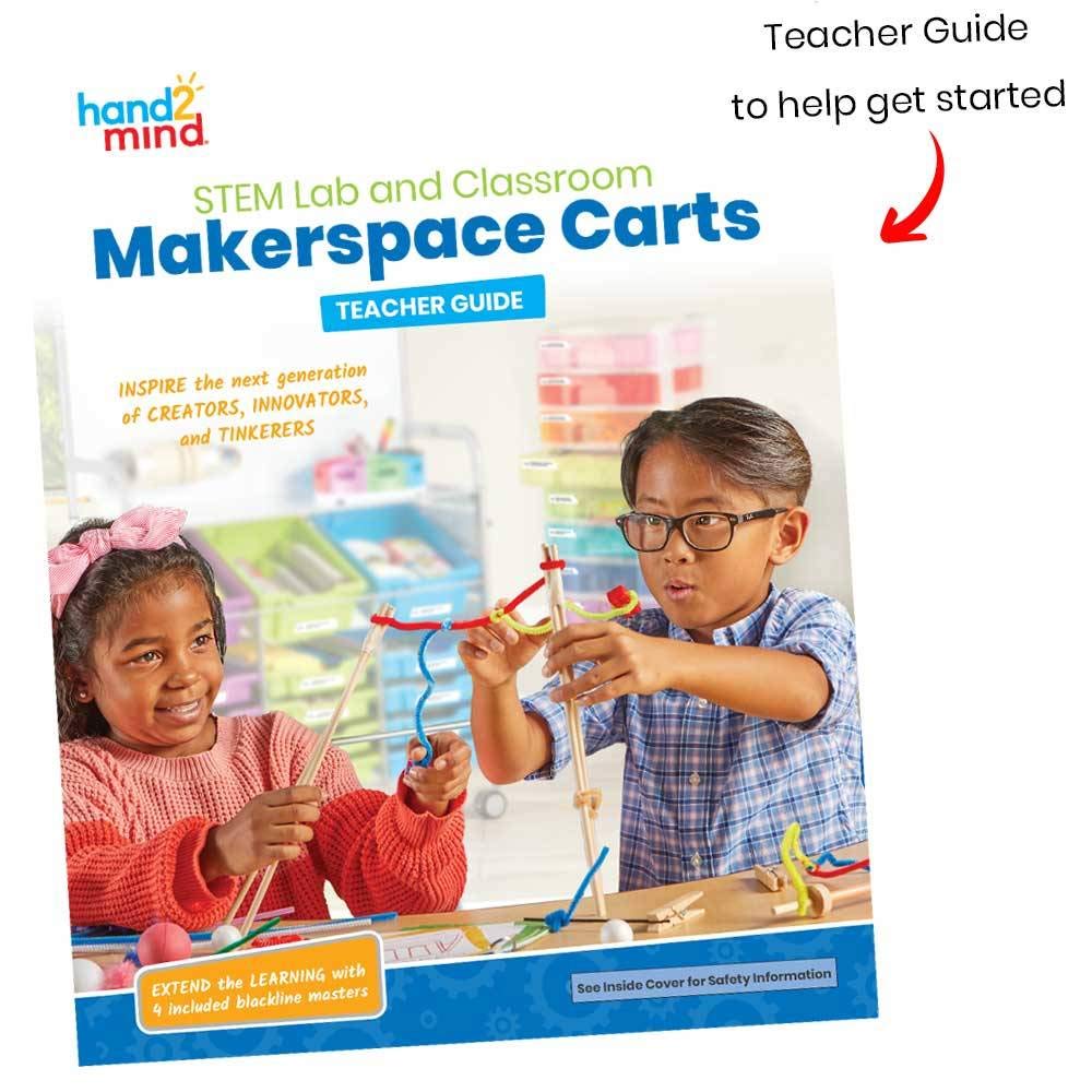 hand2mind Classroom Makerspace Cart for Grade 3-5, STEAM Activities, Classroom Cart, Makerspace Supplies, Elementary Classroom Materials, Craft Storage Drawers, Activity Cart, Kids Engineering
