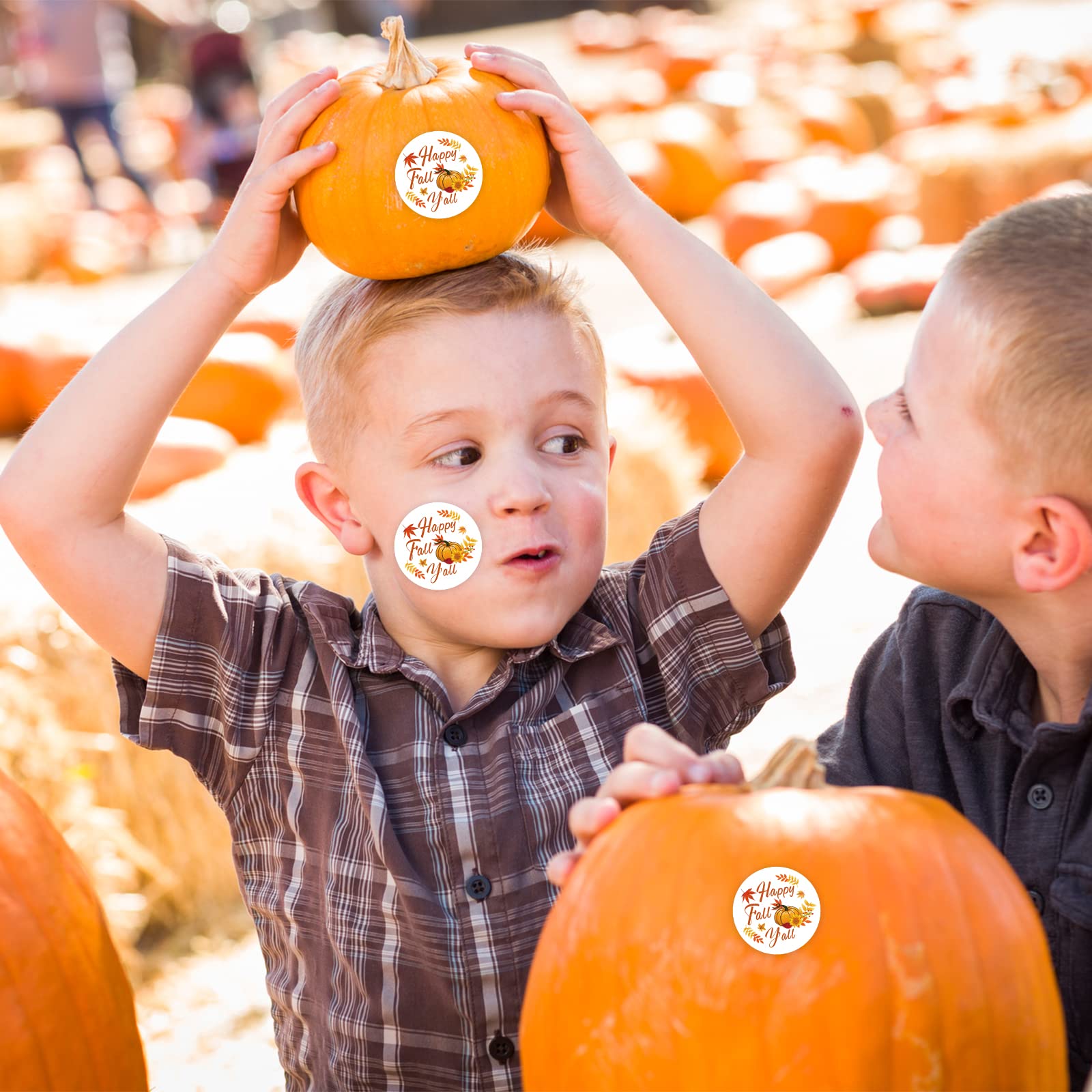 Heyfibro 500 PCS Happy Fall Y'all Stickers, 1.5 Inch Thanksgiving Stickers Label for Packing, Party, Bags, Boxes(Pumpkin)