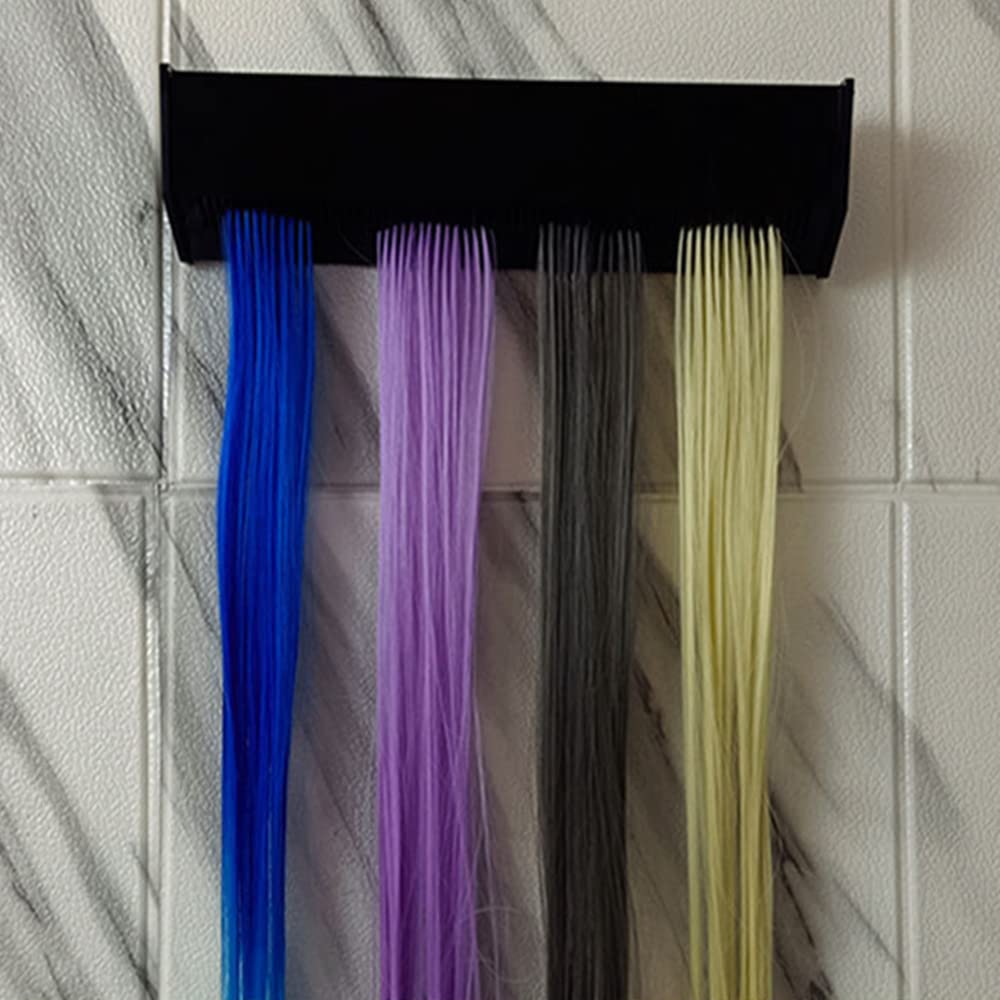 LIXIMMAZN Acrylic Hair Extension Holder, Dustproof Wig Stand Hair Hanger, Durable Sectioning Display Hair Separator, Wall Mounted Installation Without Punching (Black)