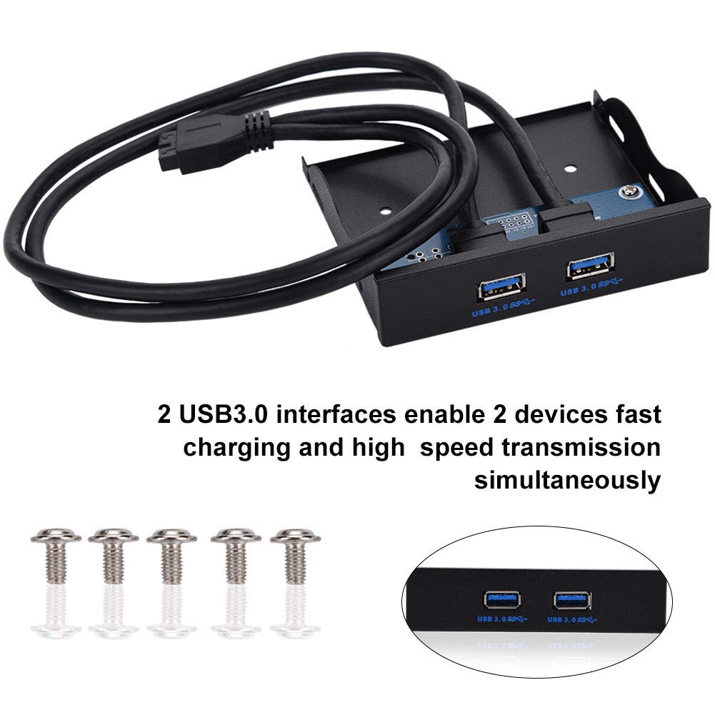 USB HUB Front Panel with 2 USB 3.0 Ports, 3.5 Inch Multport USB3.0 Floppy Front Panel Floppy Bay 19 Pin to 2 Interface USB3.0 HUB, DIY Computer Expansion Board, Replacement PC Parts for Desktop
