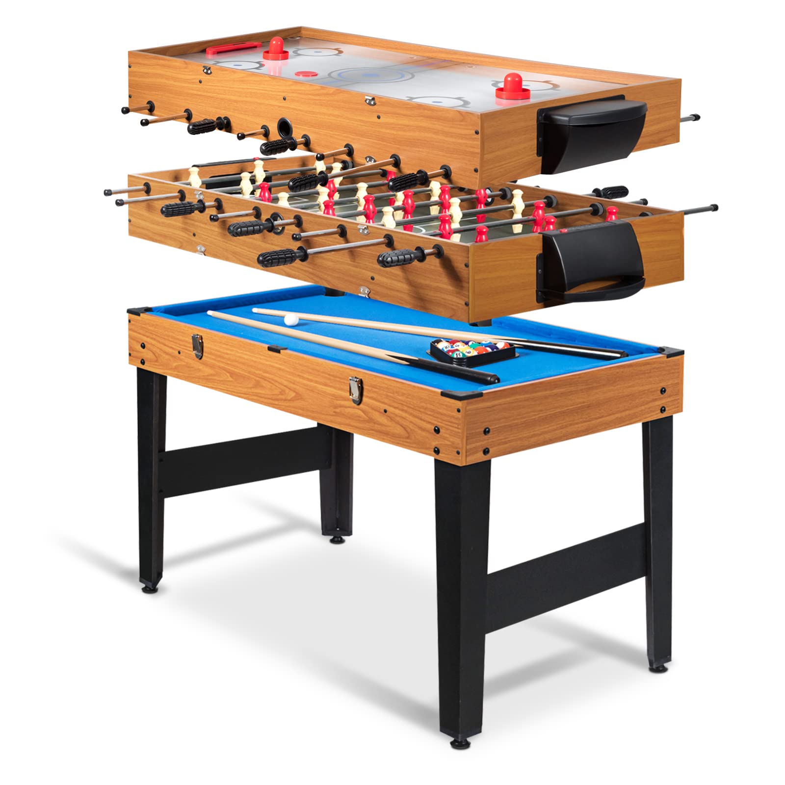 Goplus 48 Inch Game Table, 3-in-1 Combo Table Set w/Adult Size Foosball Table, Pool Table, Slide Hockey Table, Multi Game Table w/Billiard, Soccer & Hockey for Arcade, Party, Family Night, Game Room