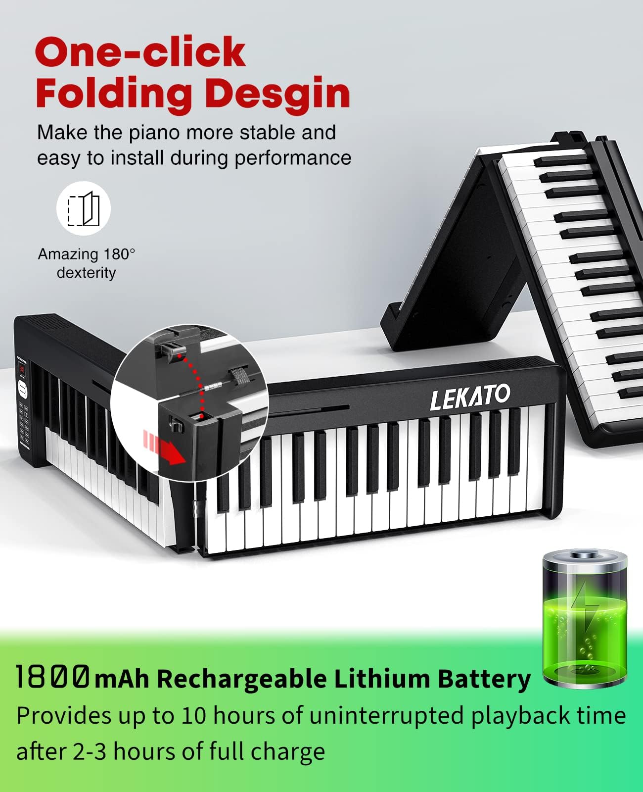 LEKATO 61 Key Foldable Piano Keyboard