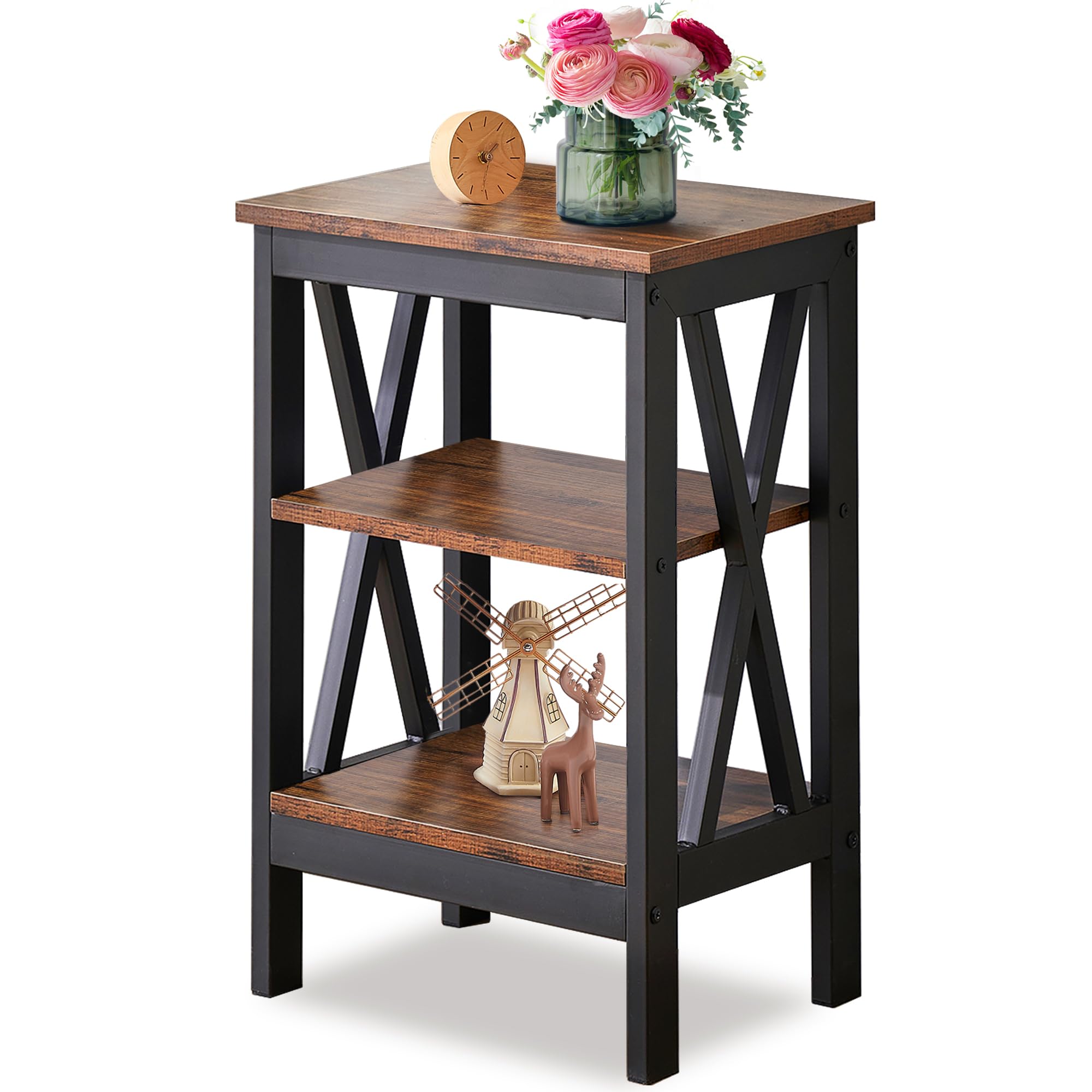 VECELO Modern Nightstands X-Design Side End Table Night Stand with Storage Shelf for Bedroom,Living Room,