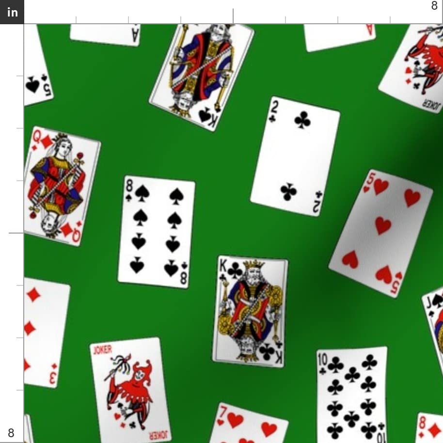 Spoonflower Fabric - Playing Cards Green Deck Card Game Poker Casino Printed on Petal Signature Cotton Fabric Fat Quarter - Sewing Quilting Apparel Crafts Decor
