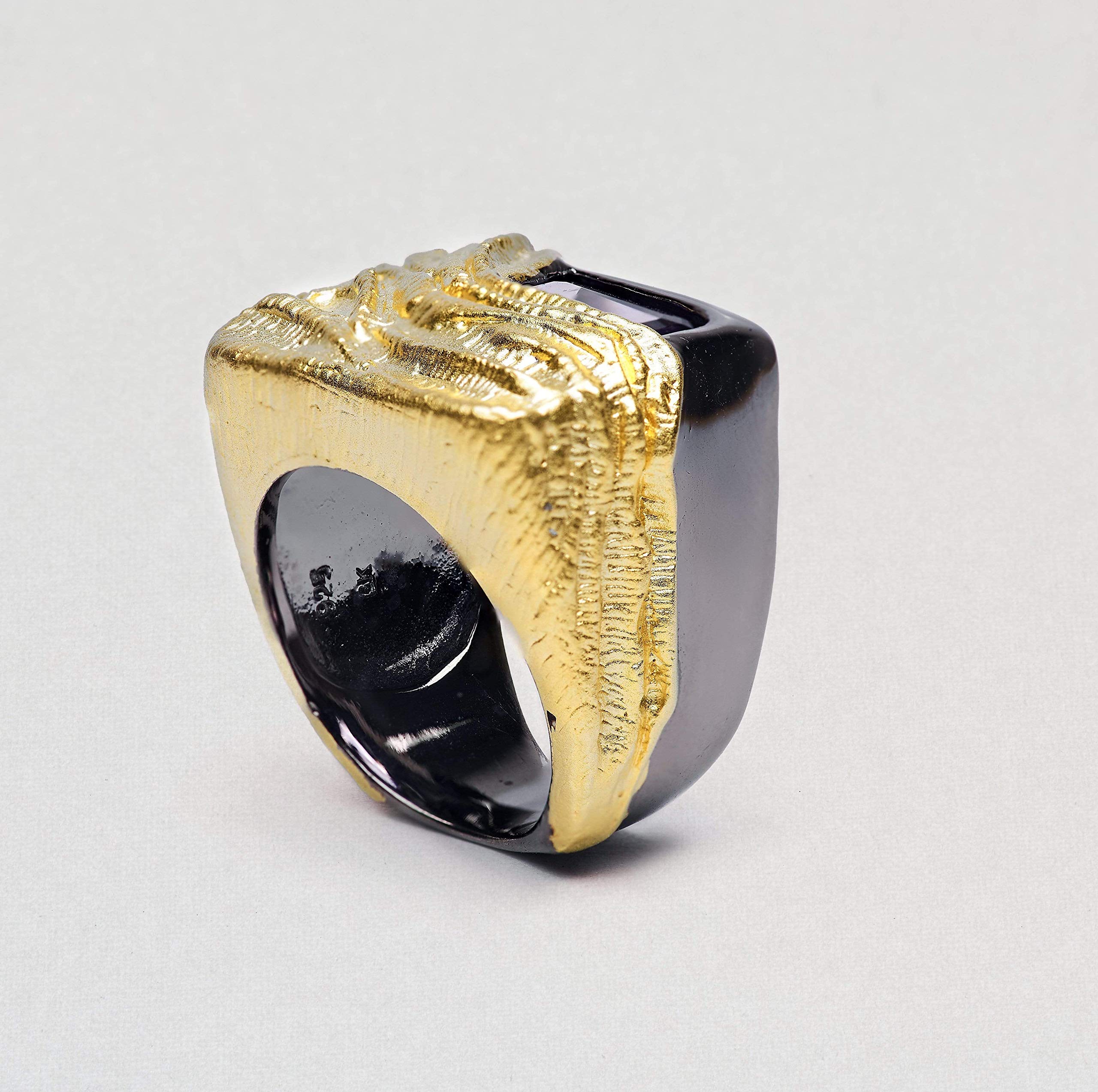 german kabirski 4.95 Carat Purple Amethyst Handmade Ring in 925 Sterling Silver with Gold and Black Rhodium Plating Size 8