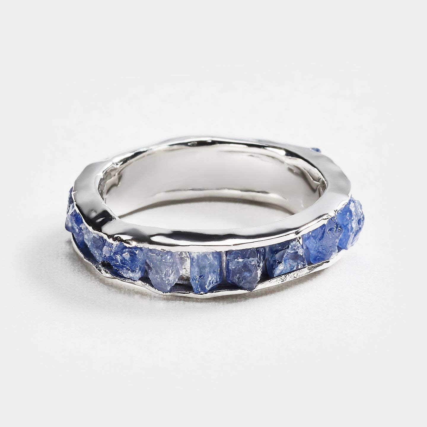 german kabirski 4.20 Carat Blue Tanzanite Handmade Band Ring in 925 Sterling Silver with White Rhodium Plating Size 7.5