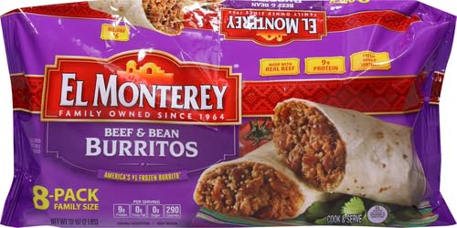 El Monterey Beef and Bean Burritos Made with Real Beef, 8 Ct Box