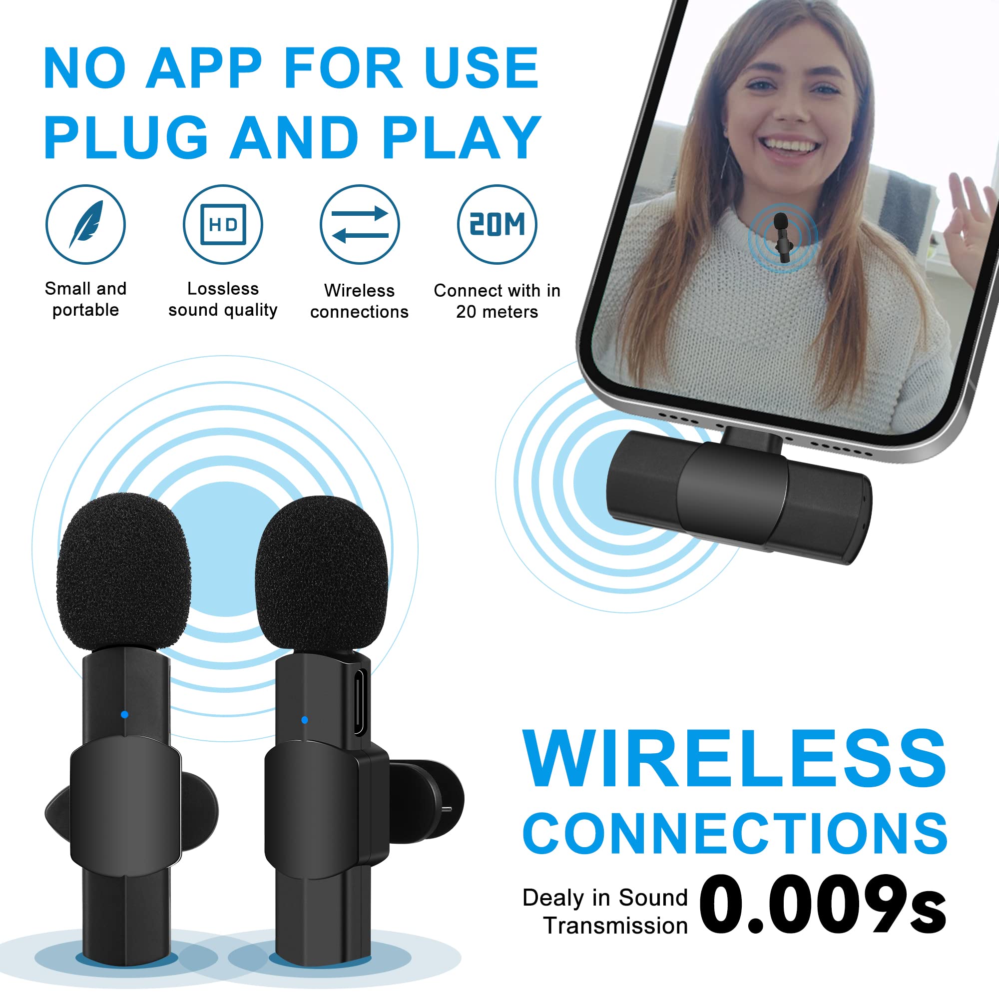 GRTPRTS Wireless Microphone for Android/Computer/Laptop, Wireless Lavalier Microphone for Video Recording, Clip On Recording Microphone for PC, Wireless Lapel mic for YouTube Streaming, Facebook Live