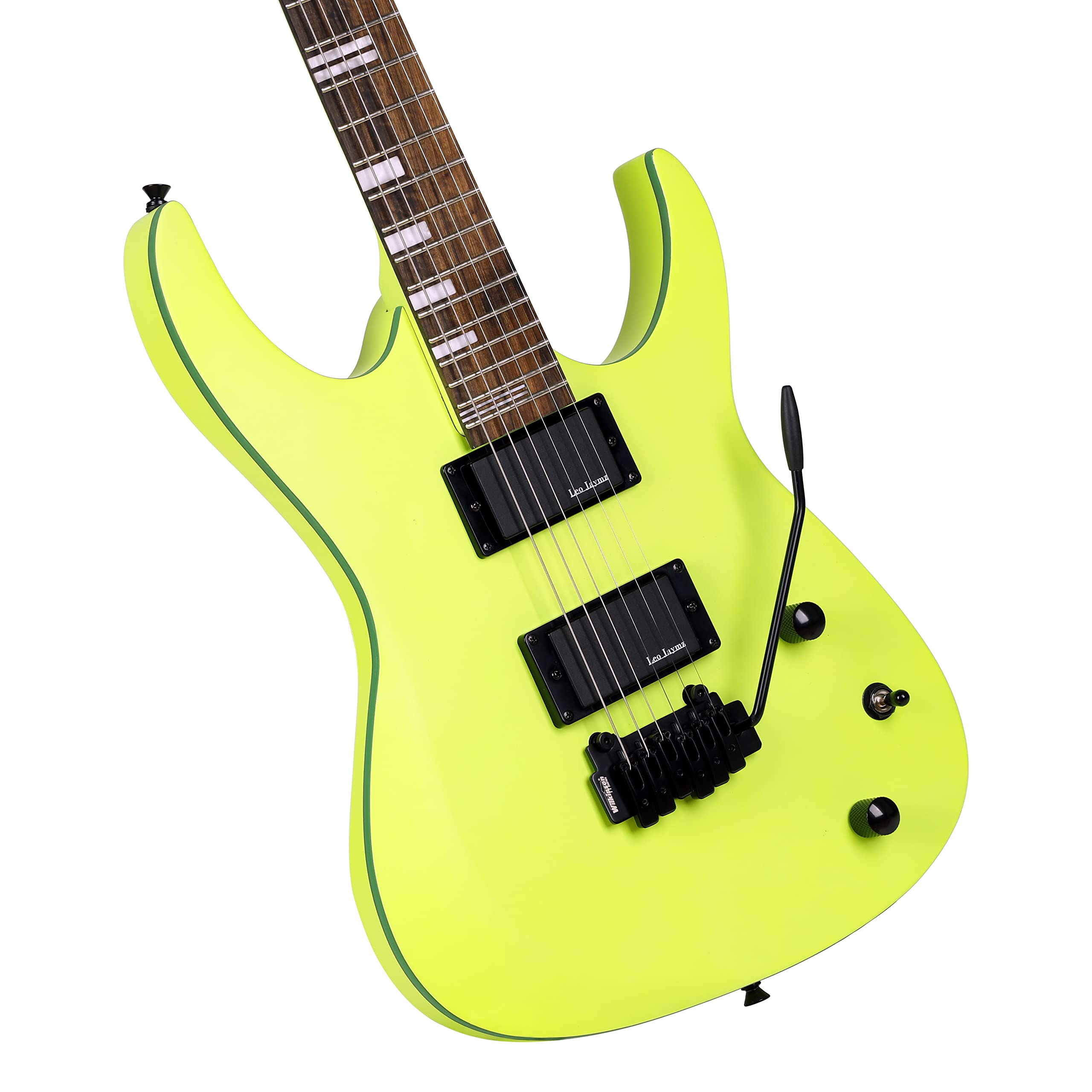 Leo Jaymz Full Size Electric Guitar Storm Series - Mahogany Body,Maple Neck and Rosewood Fingleboard - Customized Active Pickups,Wilkinson 2-point Bridge(Fluorescent Green)