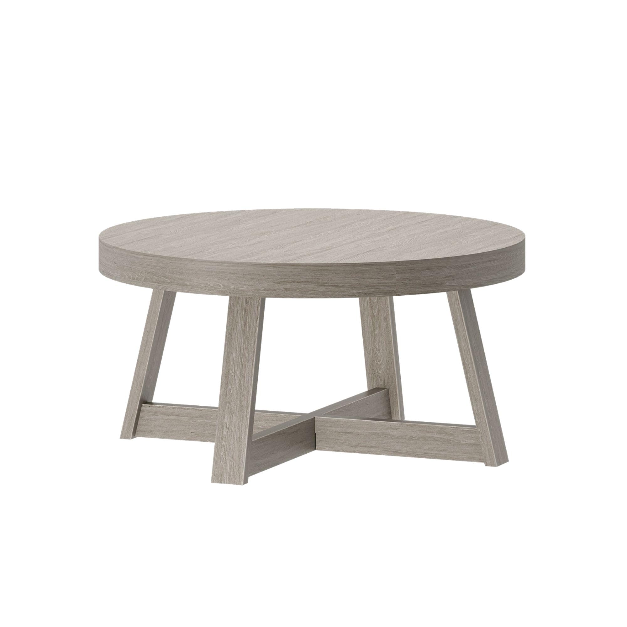 Plank+Beam Classic Round Coffee Table, 36" Farmhouse Coffee Table, Mini Center Tables for Small Spaces, Small Living Space Tea Table, Seashell Wirebrush