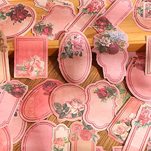 Flower Paper Stickers Set, 60Pcs Spring Flower Floral Lable Stickers, Scrapbooking Journal DIY Stickers, Can Be Write Plant Lable Stickers Aesthetic for Diary Planner Notebook DIY Arts Crafts (Blue)