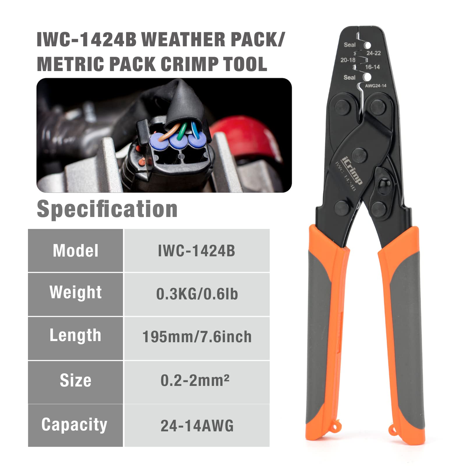 iCrimp Delphi Weather Pack Crimper, Metri Pack Crimping Tool, Wire Crimper for Sealed Weatherproof Automotive Electrical Connectors AWG14 to AWG24