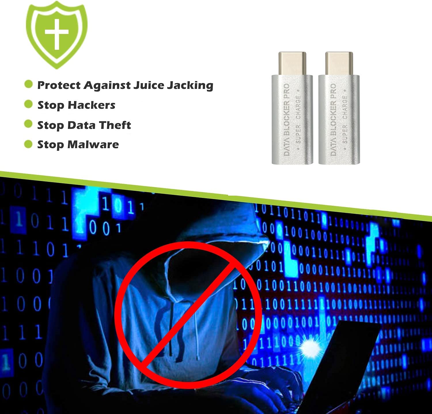 USB-C to C Data Blocker-Protect Against Juice Jacking, USB C to USB C Adapter-Support Fast Charging(50V/5A), USB Data Blocker Defender for Cell Phones, Tablets, Block Data Transfer (Silver)