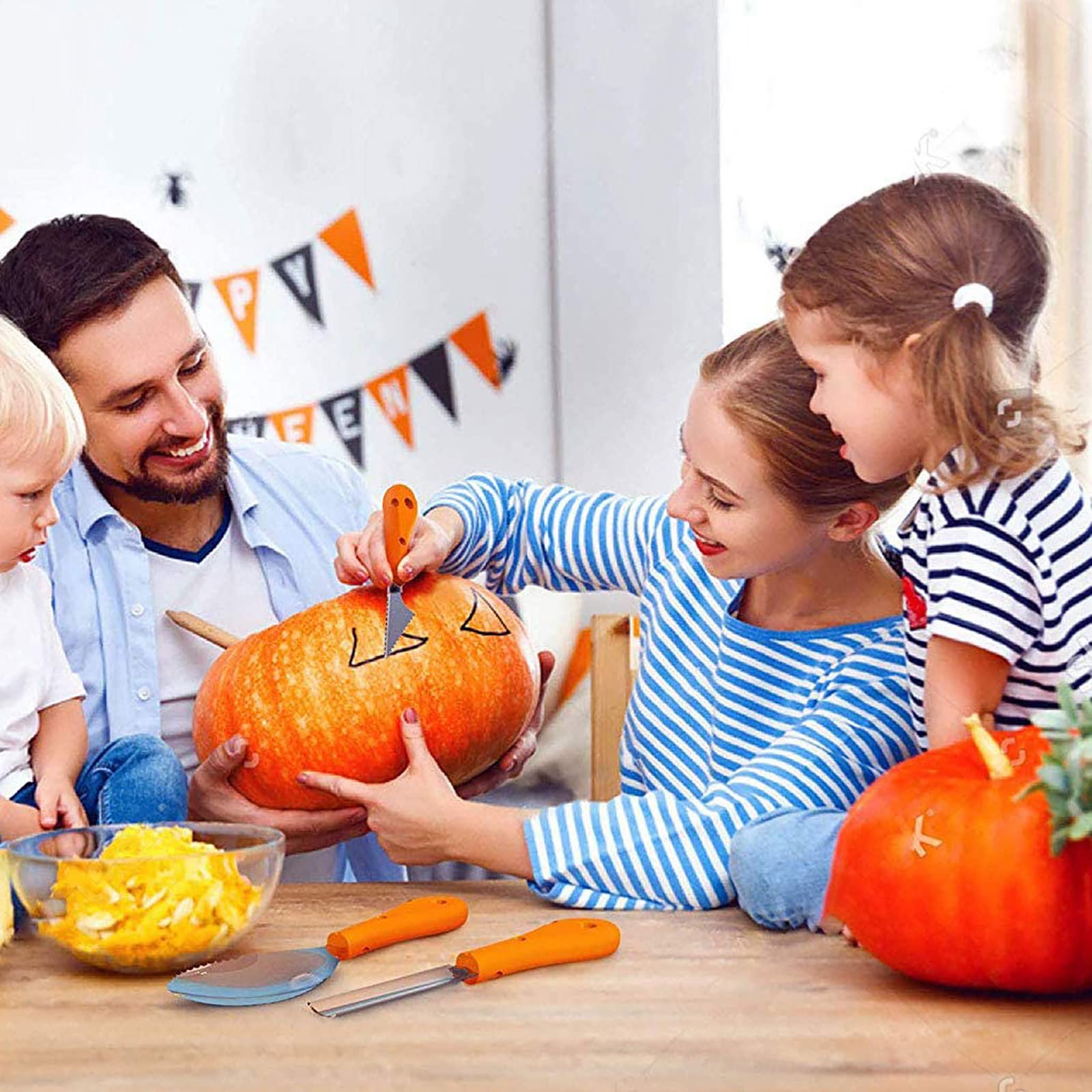 Halloween Pumpkin Carving Kit with 10 Stencils, ENVEL 11 Pcs Professional Stainless-Steel Pumpkin Pottery Sculpture Modeling Tools Set Heavy-Duty Steel Cutting Easily for Art Crafts, Adults