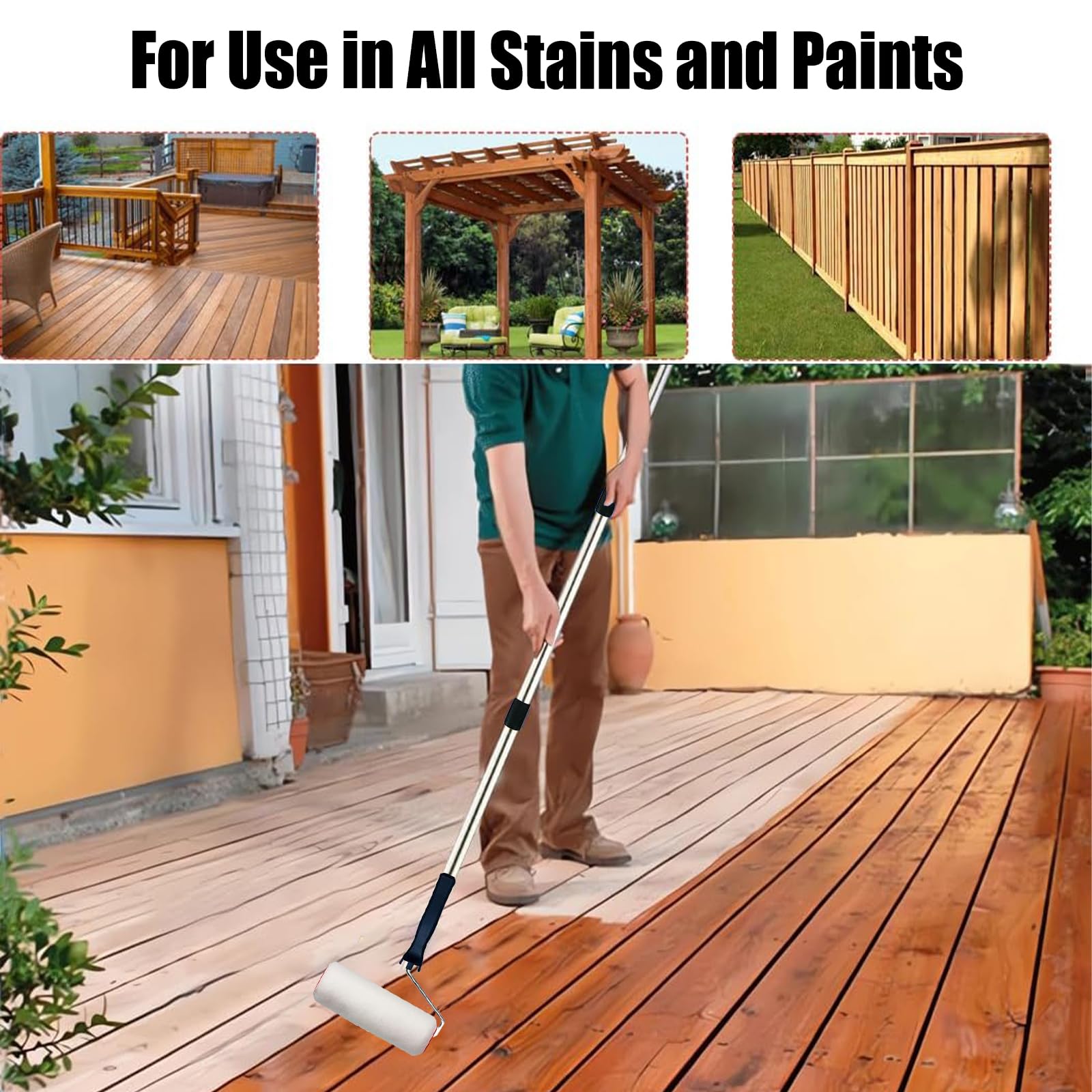 Paint Roller,6 FT Brush kit Multi-Function Paint Roller kit with House Paint Roller Brush Stainless Steel Pole, Deck Stain Brush, Mural Brush for Decking Paints, with 2 Paint Roller Covers