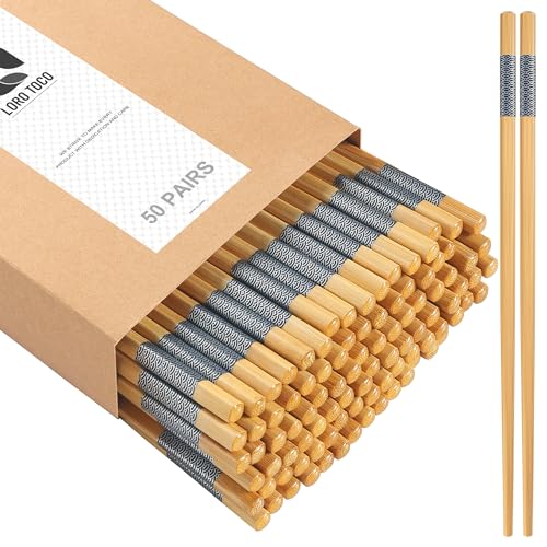 LOROTOCO 50 Pairs Bamboo Chopsticks Disposable | Separated | Reusable | Dishwasher Safe- （9.45in）