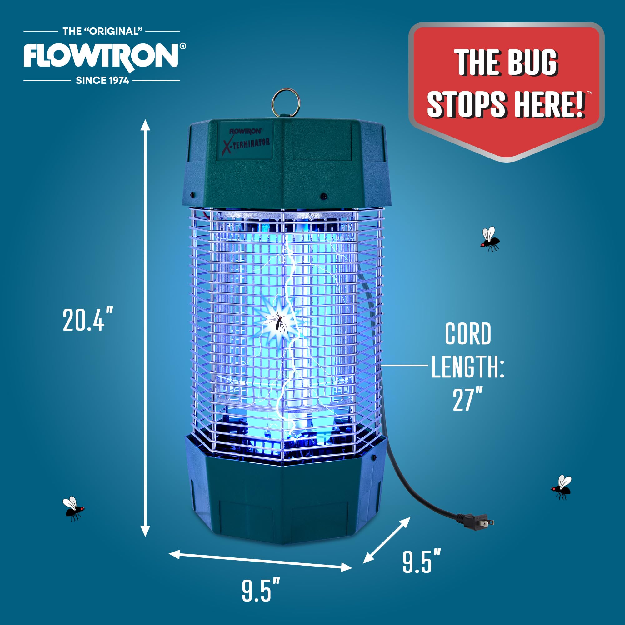 Flowtron Electric Bug Zapper 2 Acres Outdoor Insect Control with Dual Lure Method, 120W UV Light & Octenol Attractant for Fly & Mosquito, 5600V Kill Grid, Made in USA, UL Certified