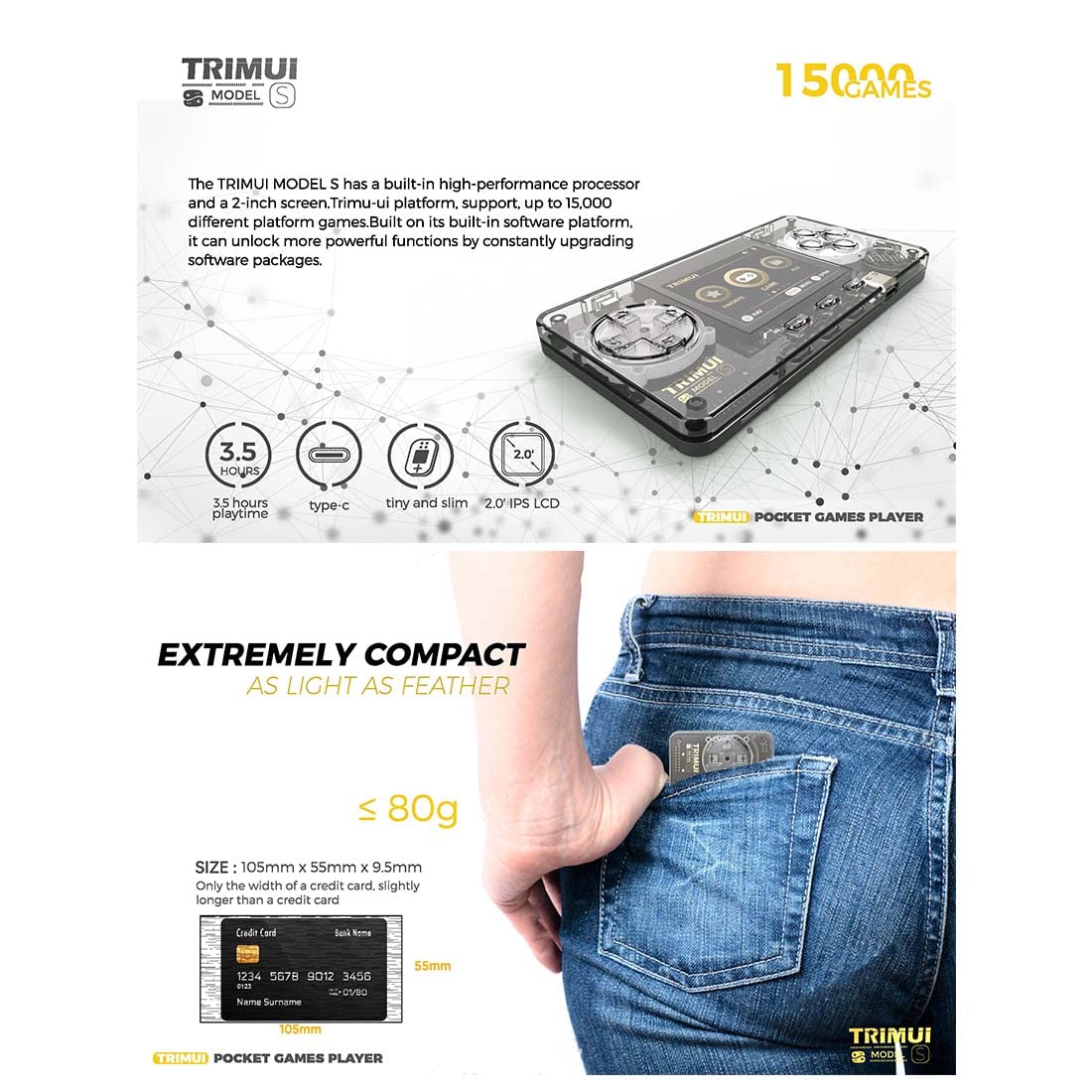 LETOY Powkiddy TRIMUI A66 Mini Handheld Game Console Built-in 15000 Games, 2-Inch Screen 32G Retro Arcade Gaming Console, ARM628 Processor, 600 mAh Battery, Support 10+ Emulators