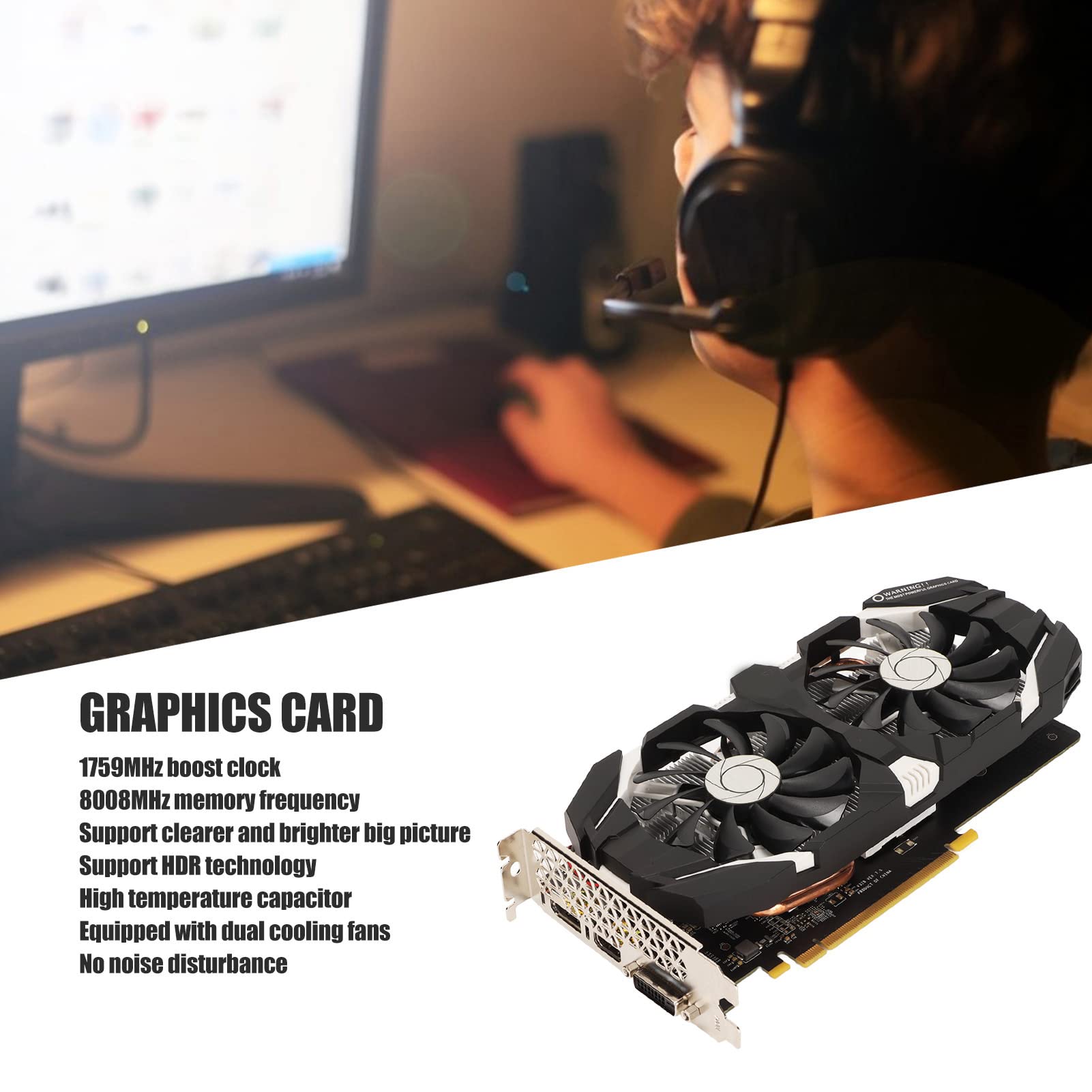 GOWENIC GTX 1060 Graphics Card, 6GB/5GB/3GB GDDR5 Gaming Graphics Card 192bit 4K HDR 8008MHz Memory Frequency, HDMI DVI DP Interface, Dual Fans(6GB)