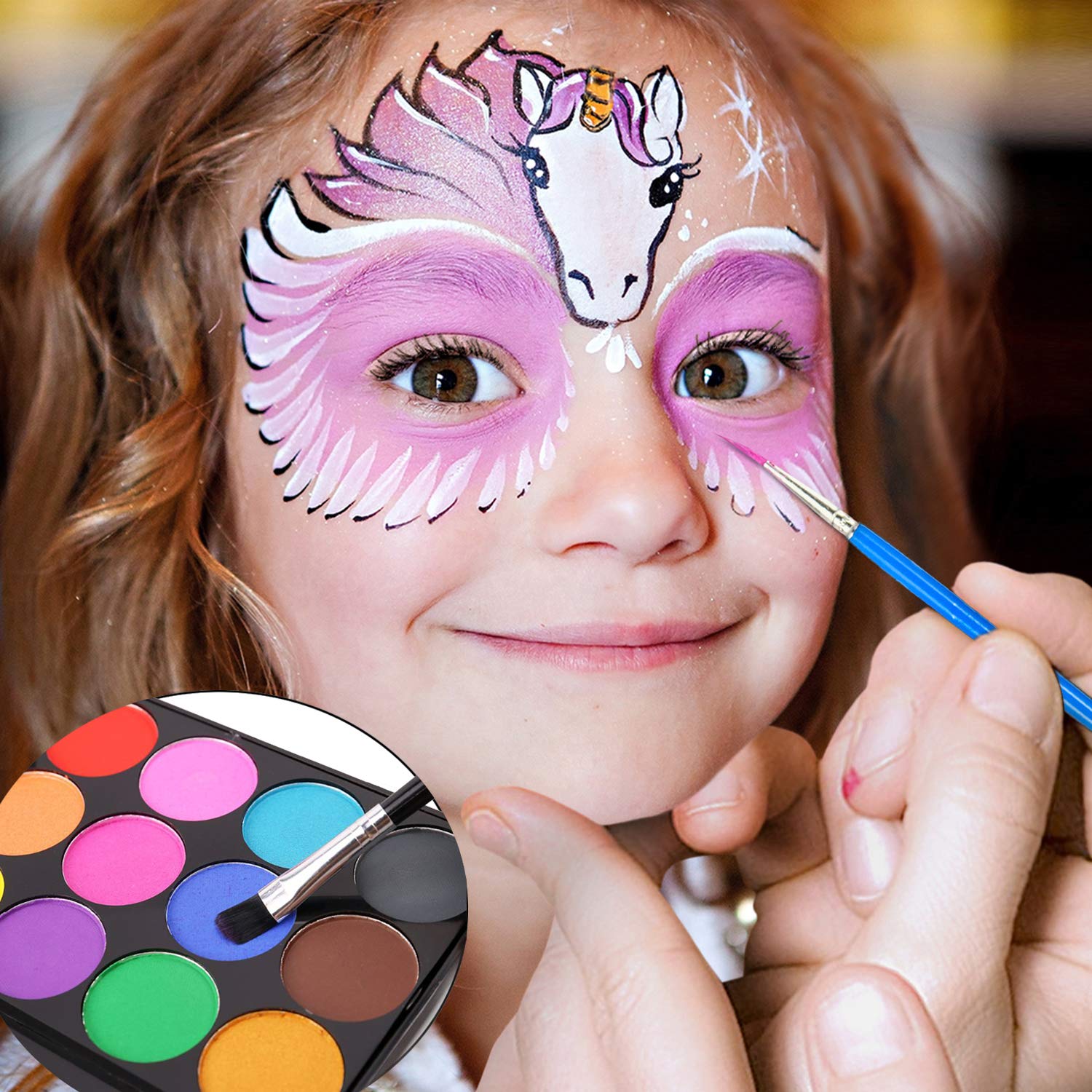 Face Painting Kits Professional Face Paints + Brushes + Stencils, Hypoallergenic, Kids & Adult Body Paint for Halloween Face Makeup Kits