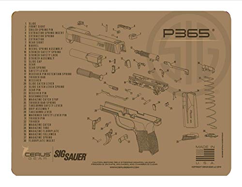 EDOG P365 Gun Cleaning Mat - Tan Schematic (Exploded View) Diagram Compatible with Sig Sauer P365 Tan Series Pistol 3 mm Padded Pad Protect Firearm Magazines Bench Surfaces Gun Oil Solvent Resistant