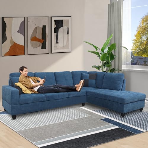 LostCat 103" W Sectional Couches for Living Room Couch Set, Modular Sectional Sofa for Living Room Furniture Sets, L Shaped Couch with Storage Ottoman, Flannel Modular Couch Sofa Set, Blue