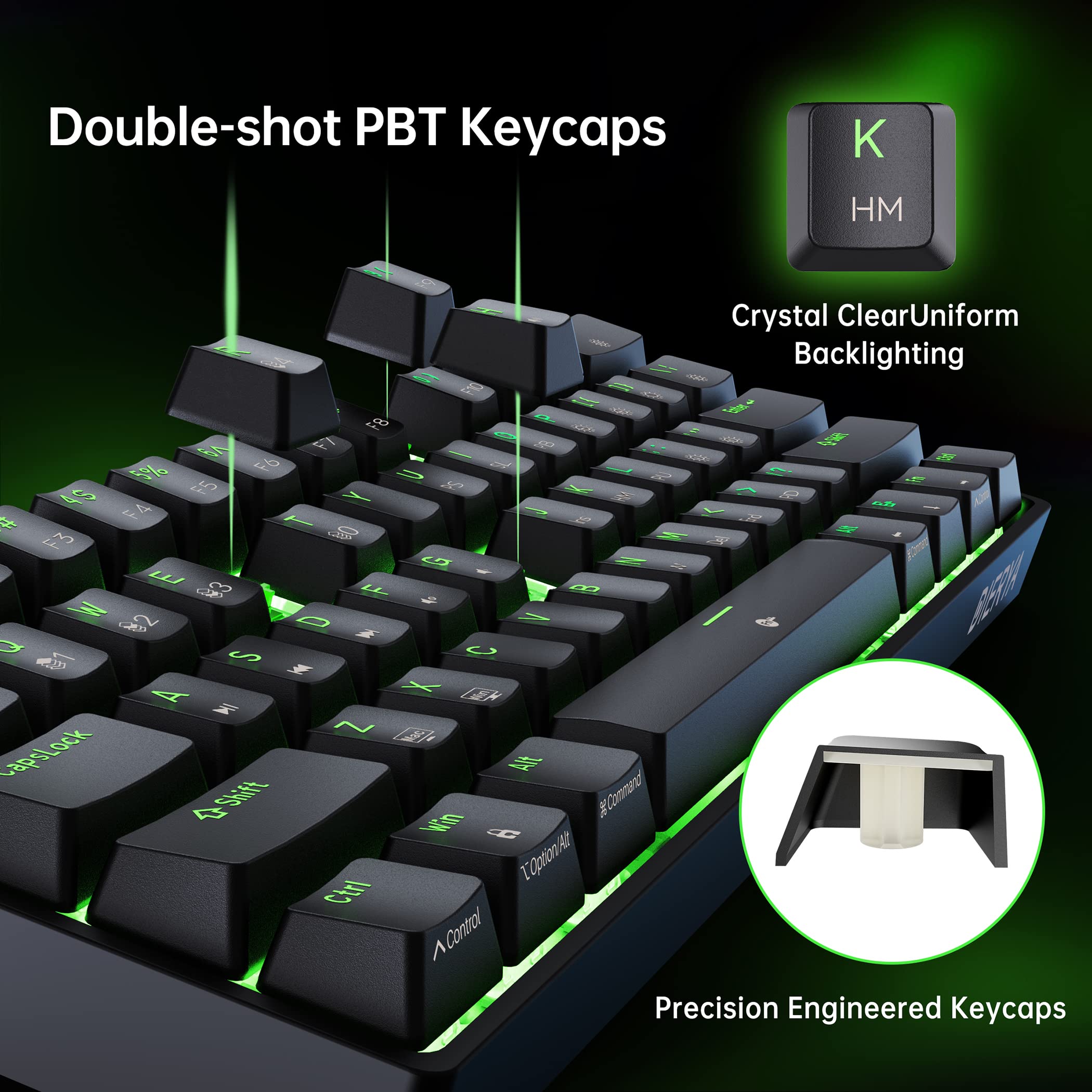 DIERYA DK61E Mechanical Gaming Keyboard, 60% Percent Keyboard w/Hot-swappable, PBT Keycap, Full Keys Programmable, N-Key Rollover, RGB Backlit, USB-C, Ultra-Compact Mini Wired Keyboard w/Red Switch