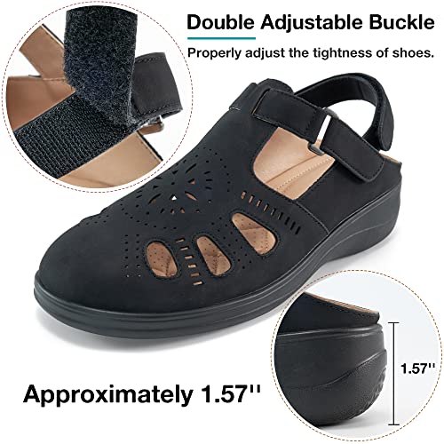 FUDYNMALC Hiking Sandals for Women Comfortable Closed Toe Orthopedic Walking Sandals Casual Adjustable Hook Loop Wedge Sandals Shoes Outdoor