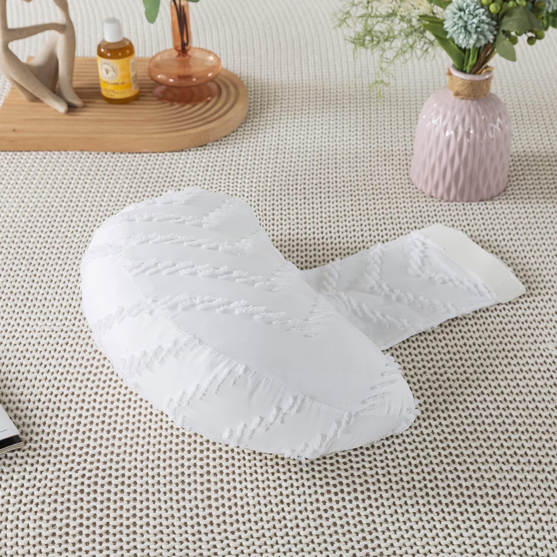 Lemfux Boho Pregnancy Wedge Pillow for Sleeping White Bohemian Side Sleeper Maternity Pillows Adjustable Belly Support Pillow with Removable Pillow Cover