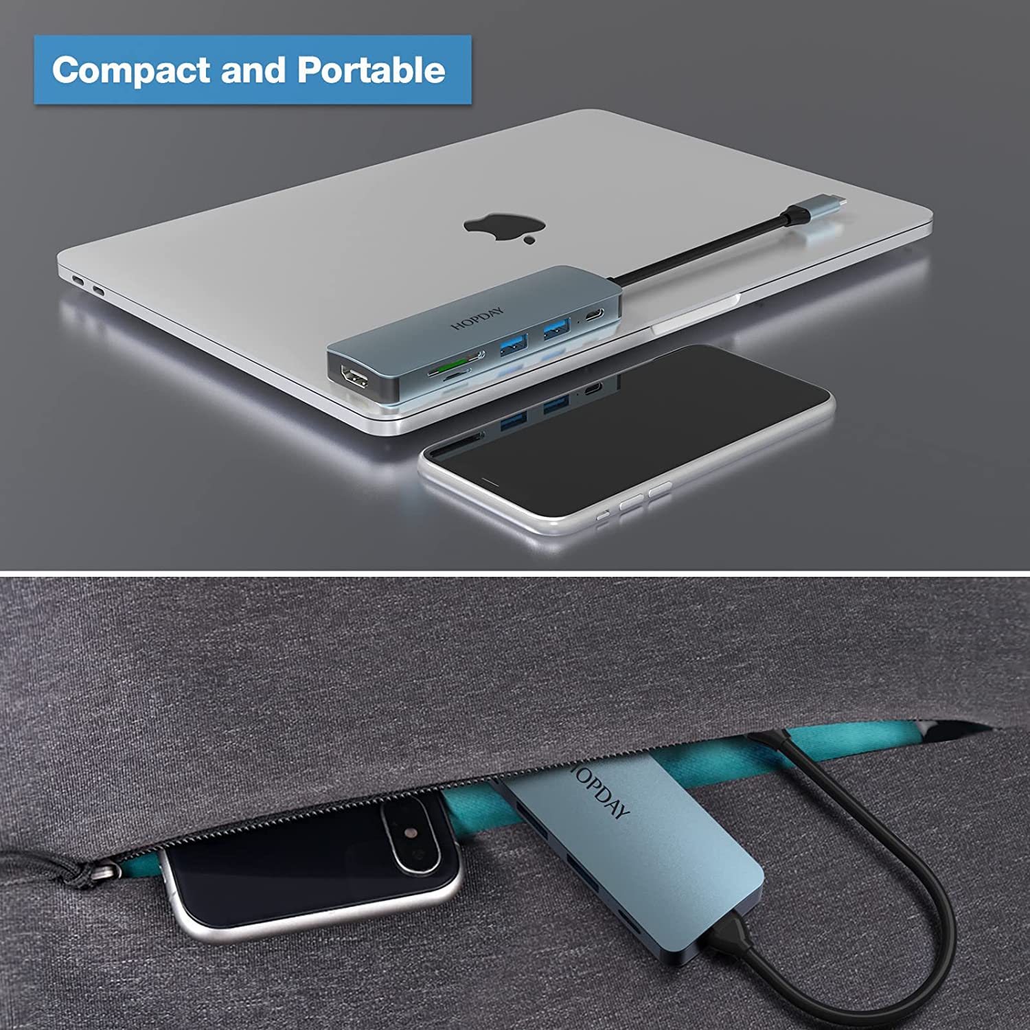 HOPDAY USB C Hub, 6 in 1 USB C Dock, MacBook Pro/Air iPad Pro USB C to HDMI Dongle for Surface Pro 8 Laptop(4K HDMI, Type C PD 100W, 5Gbps USB 3.0,SD/TF Card Reader)