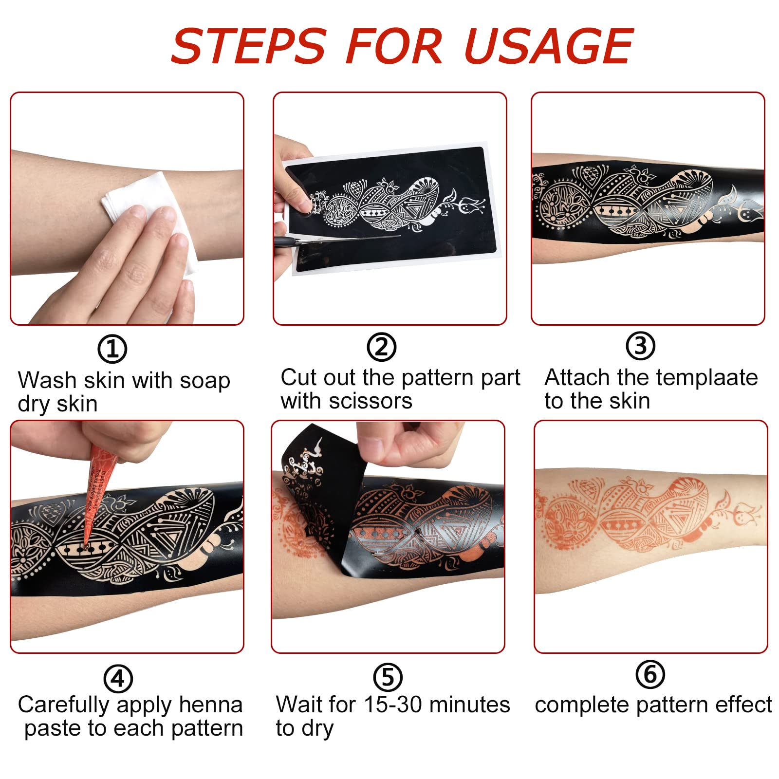 Henna tattoo stencils kit,Reusable henna stencils for Hand Forearm Glitter Airbrush Diy Tattooing Template, Indian Temporary Tattoo Stickers for Women Girls(8.2" x 4.7")