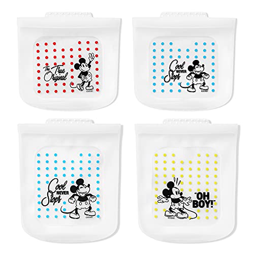 Pyrex Platinum Silicone Food Grade Reusable Storage Bag, Bundle 4-Pack Large and Small | Mickey Mouse | Eco-Friendly | Cook, Store, Sous Vide, or Freeze | Dishwasher, Freezer, and Microwave Safe