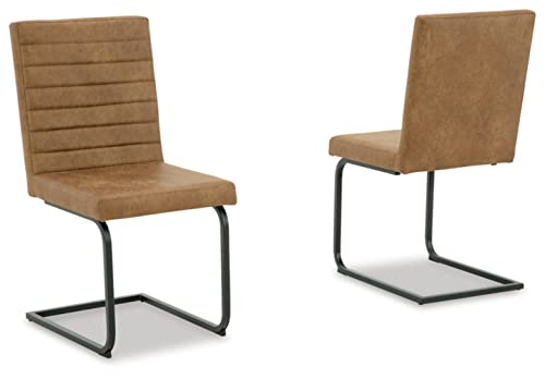 Signature Design by Ashley Strumford Modern Faux Leather Dining Upholstered Side Chair, Set of 2, Light Brown & Black