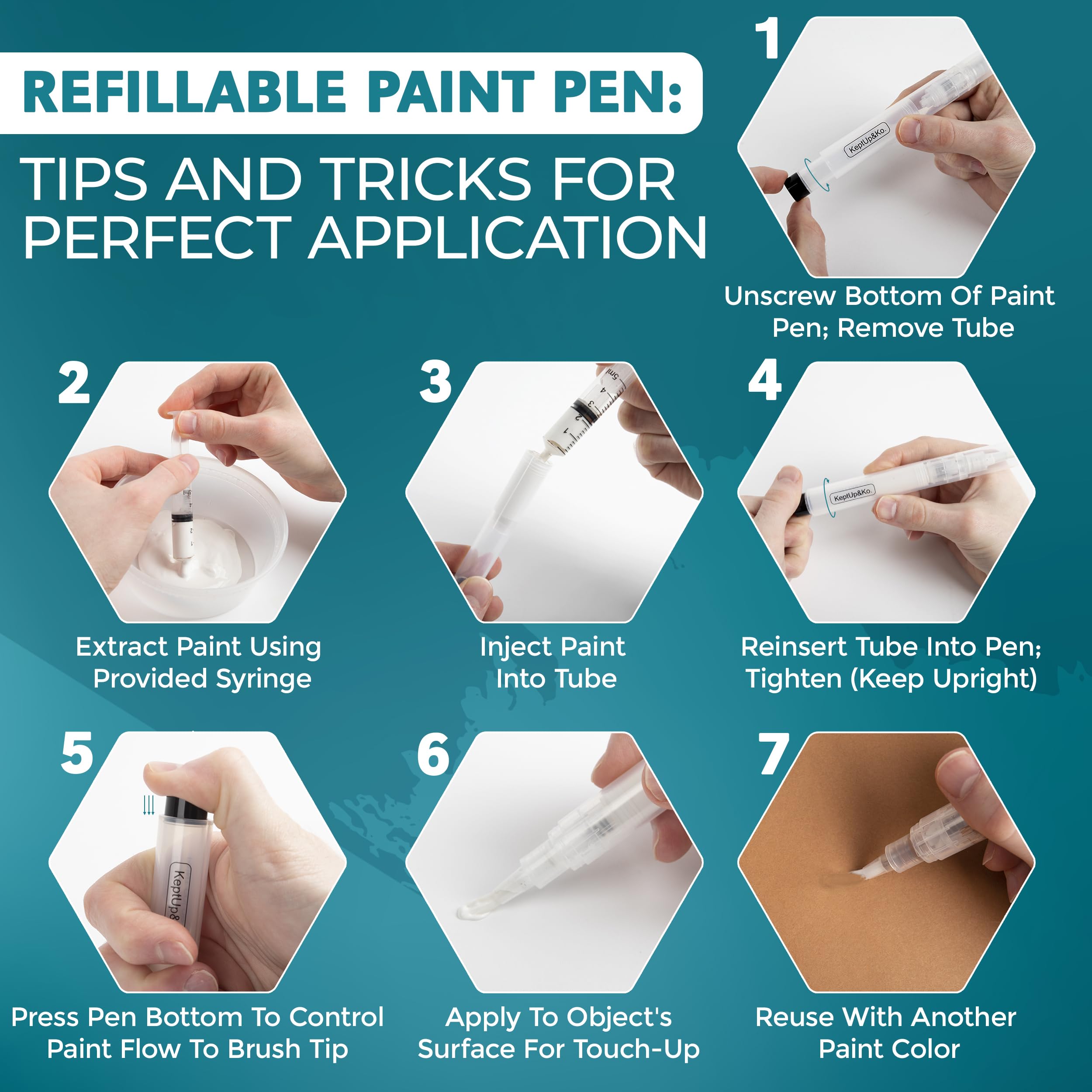 Paint Touch Up Pens Refillable - 5ml Touch Up Paint Pens for Walls | Pack of 3 Touch Up Paint Pen | Refillable Paint Pen for Touch Ups | Cabinet Touch Up Paint |Perfect Paint Touch Up Pen with Syringe