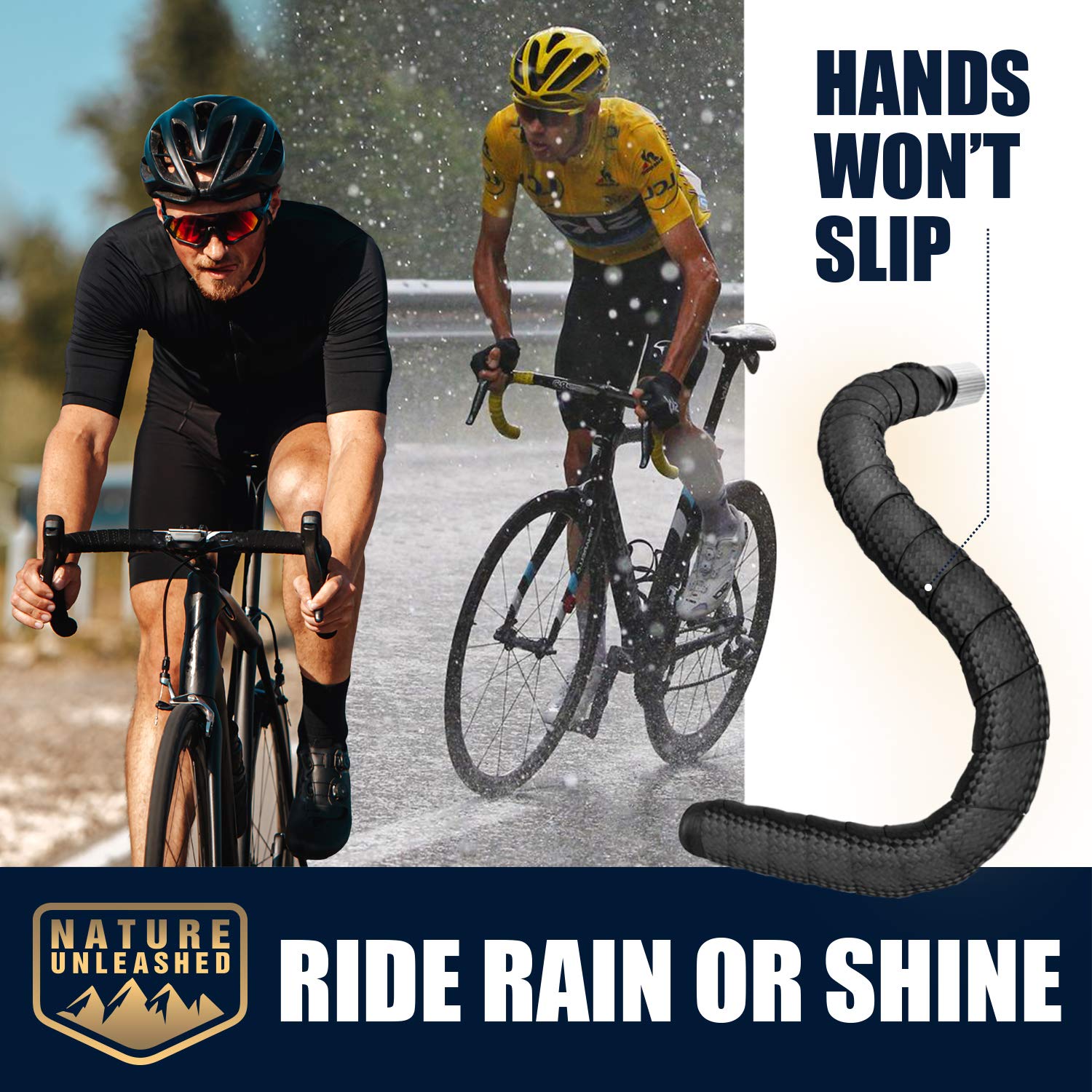 Handlebar Tape - Road Bike Bar Wraps for Handles with End Caps and Finishing Tape - Set of 2 Bicycle Handle Grips - Absorbs Road Shock