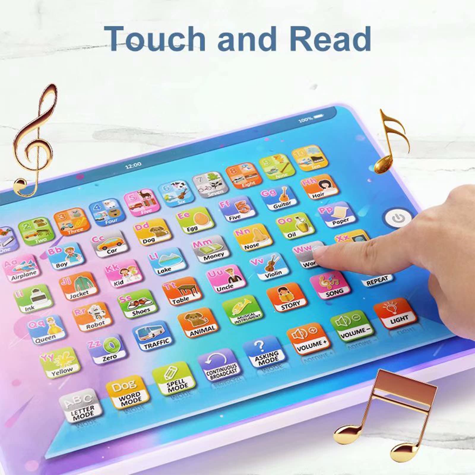 Gspmoly Kids Tablet Boys Learning Pad with LED Light Teach Alphabet, Numbers, Math, Early Development Interactive Electronic Toy, Ideal Xmas Gifts for Boy Girls, Parent-Child Interaction