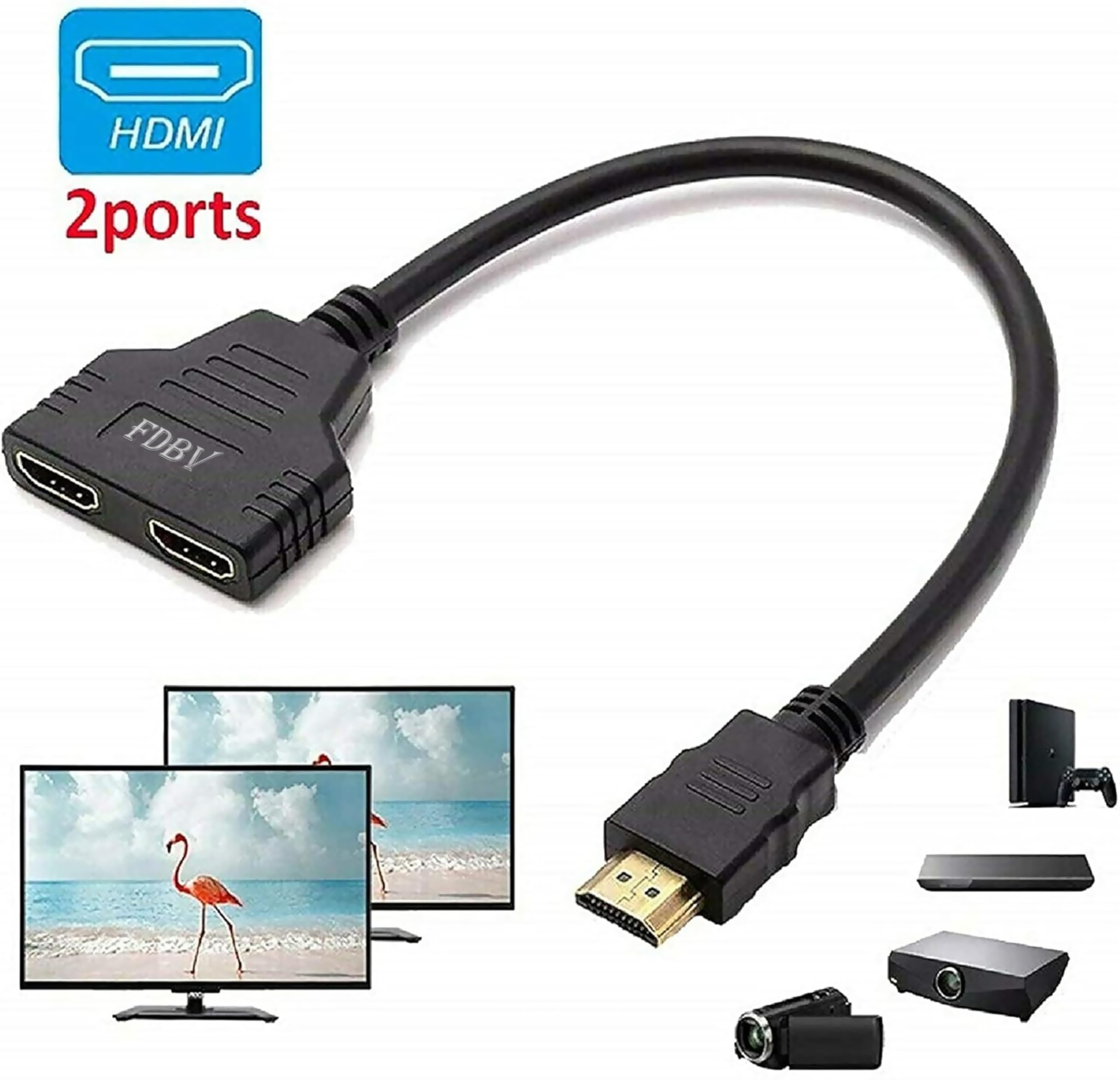 FDBV Hdmi Splitter Adapter Cable, Hdmi Splitter 1 in 2 Out HDMI Male to Dual HDMI Female 1 to 2 Way for HDMI HD, LED, LCD, TV, Support Two The Same TVs at The Same Time 1080P