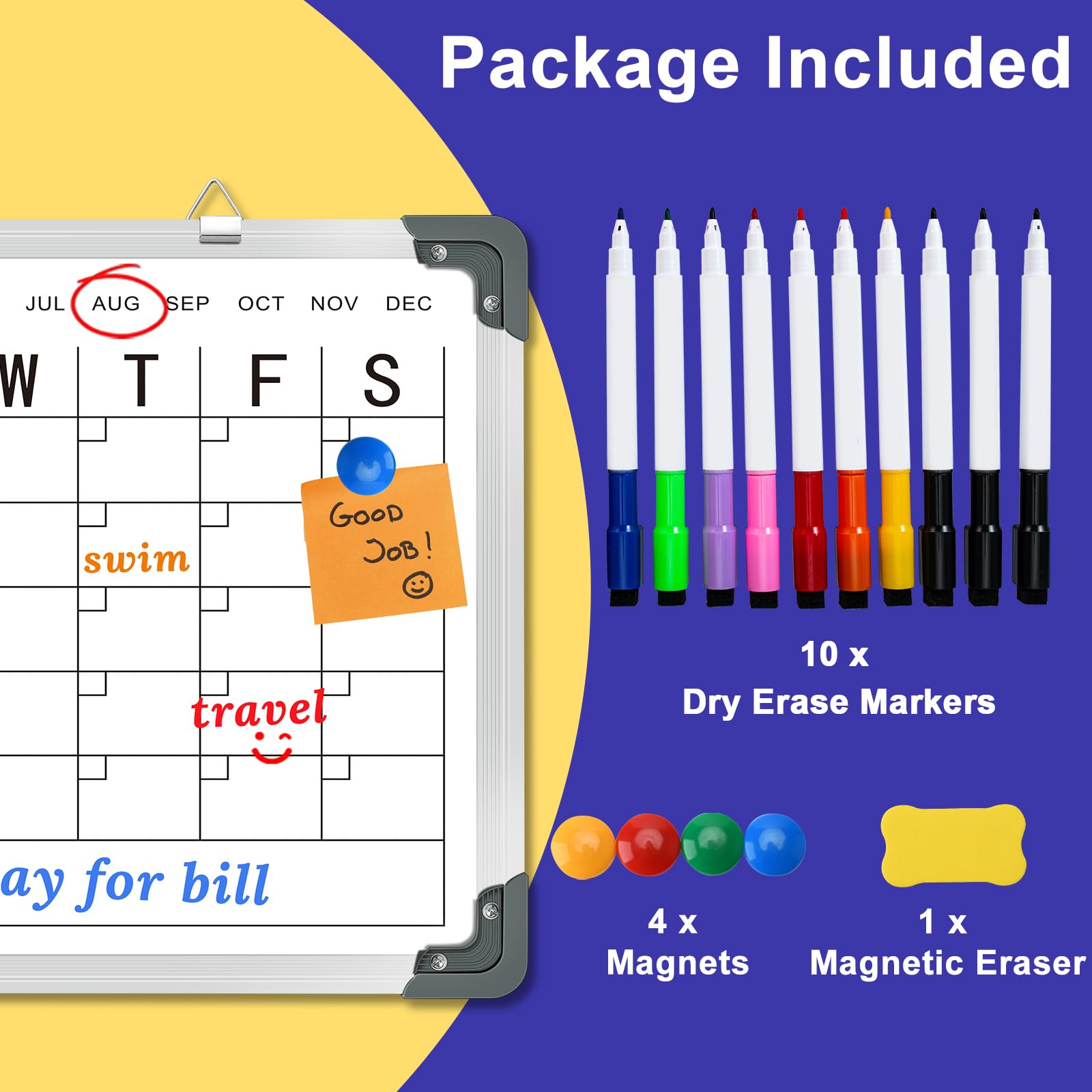 Dry Erase White Board for Wall, 16" x 12" Magnetic Dry Erase Board Hanging Double-Sided Planner Whiteboard Memo, Weekly Portable Board for List, School, Office, Kitchen, Home