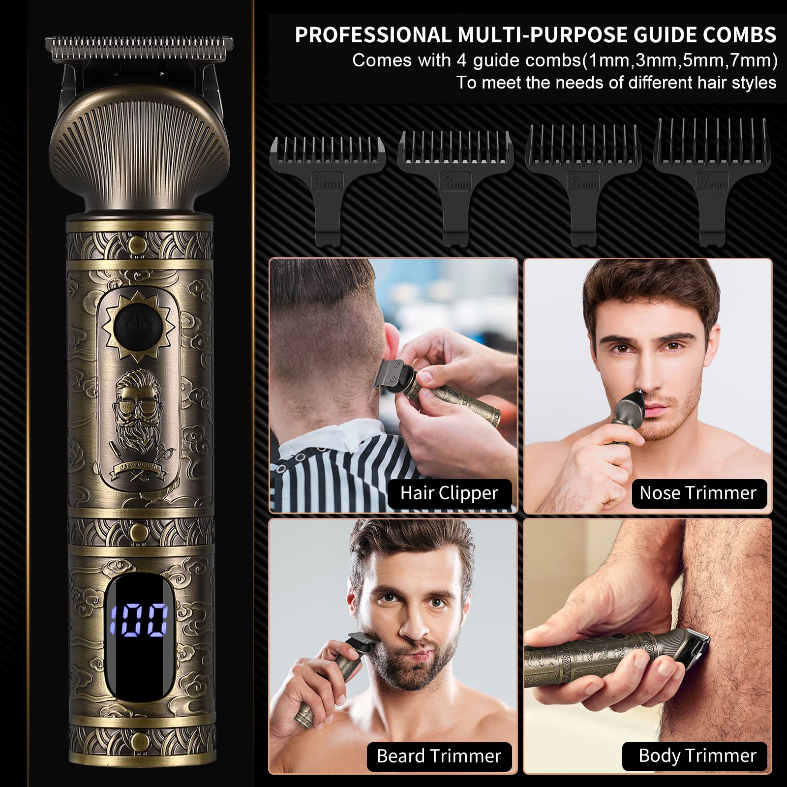 Hatteker Hair Clipper for Men Professional Zero Gapped Hair Beard Trimmer Grooming Kit Nose Trimmer T-Blade Hair Cut Clipper Set for Men