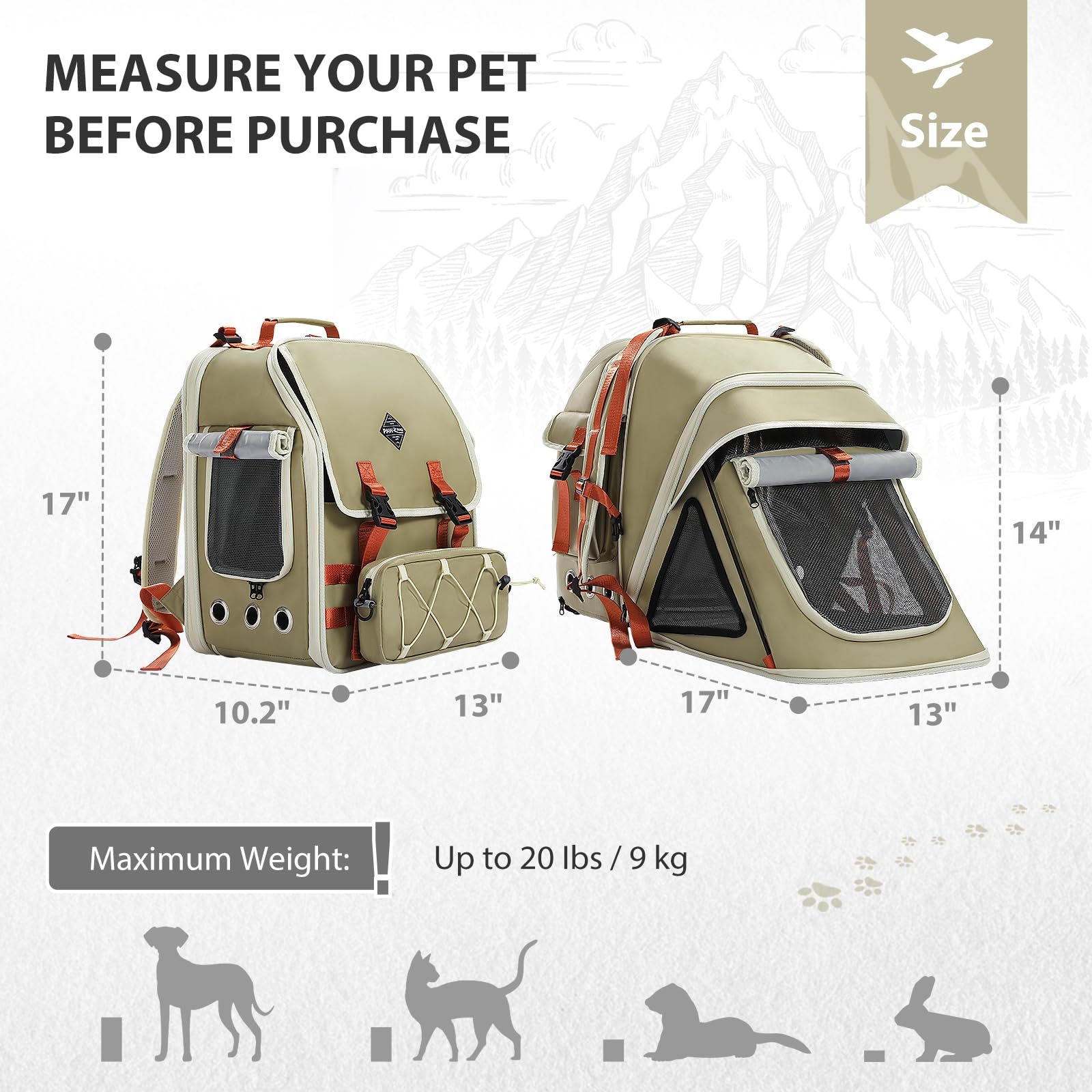 Expandable Cat Carrier with Detachable Treat Pouch, Cat Backpack for Large Cats Bundle Fluffy Dog Couch Bed, Modular Dog Bed for Large Dogs