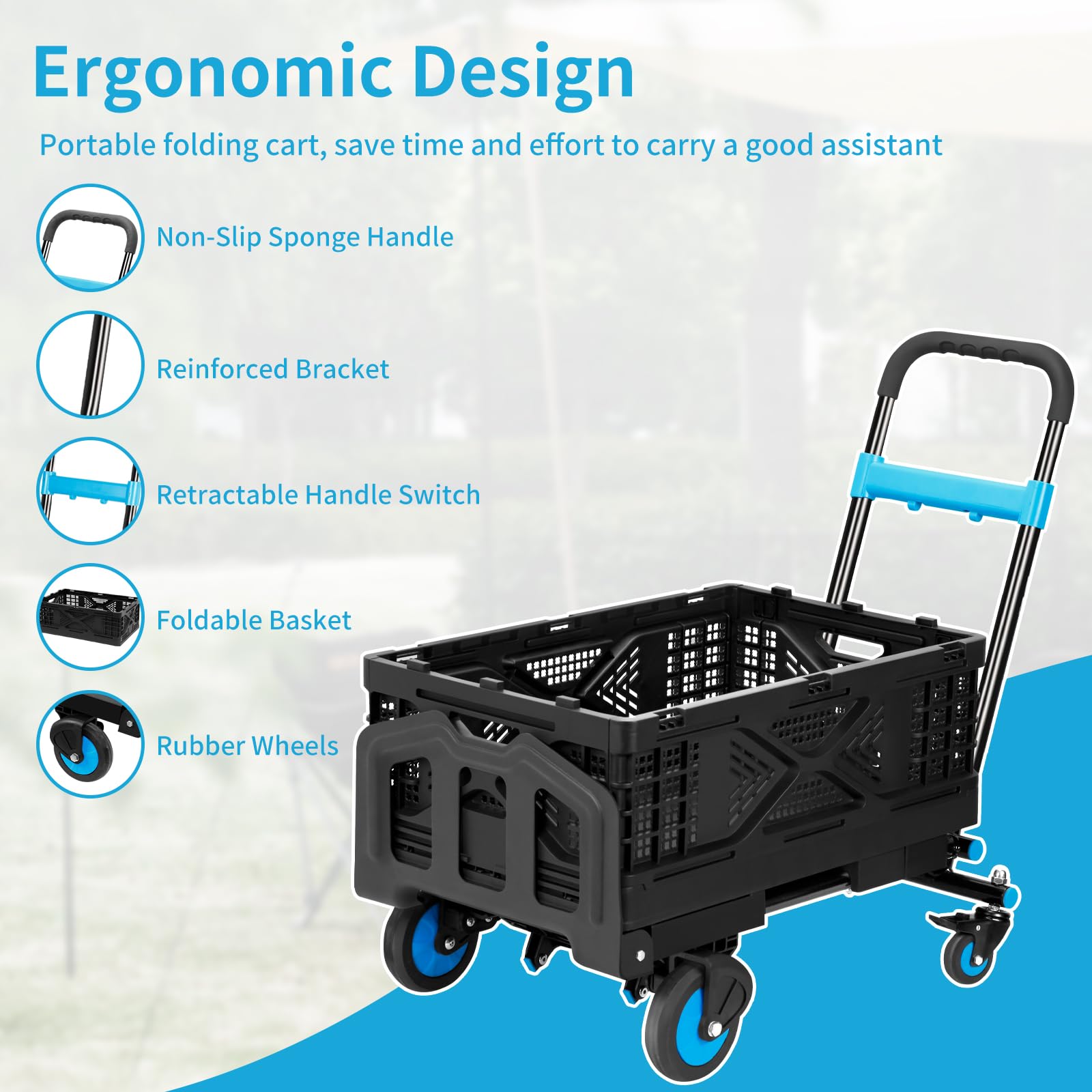 LemoHome Folding Hand Truck Dolly with Basket,Heavy Duty Truck Dolly,330LB Capacity Foldable Hand Cart,Portable Dolly with Telescoping Handle and Rubber Wheels,Dolly Cart with Bungee Cords for Moving