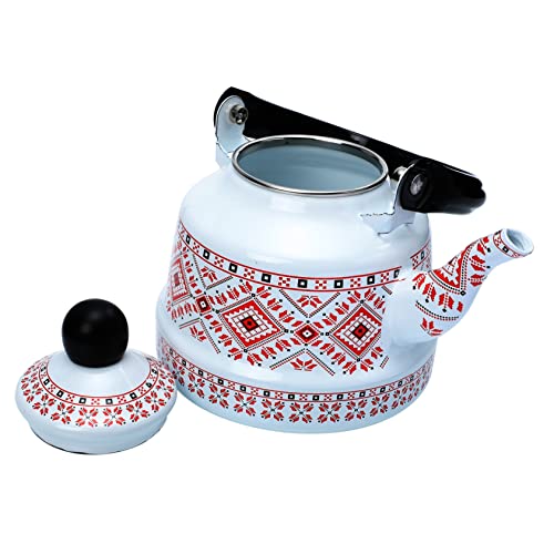 Housoutil Enamel Pot Stainless Steel Tea Pot Vintage Teapot Ceramic Kettle Enamel Teapot Heating Water Kettle Retro Handmade Tea Pot Stainless Steel Red Household Kettle Water Boiling Pot
