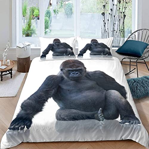 Quilt Cover Queen Size Chimpanzee Animal 3D Bedding Sets Mammal Duvet Cover Breathable Hypoallergenic Stain Wrinkle Resistant Microfiber with Zipper Closure,beding Set with 2 Pillowcase