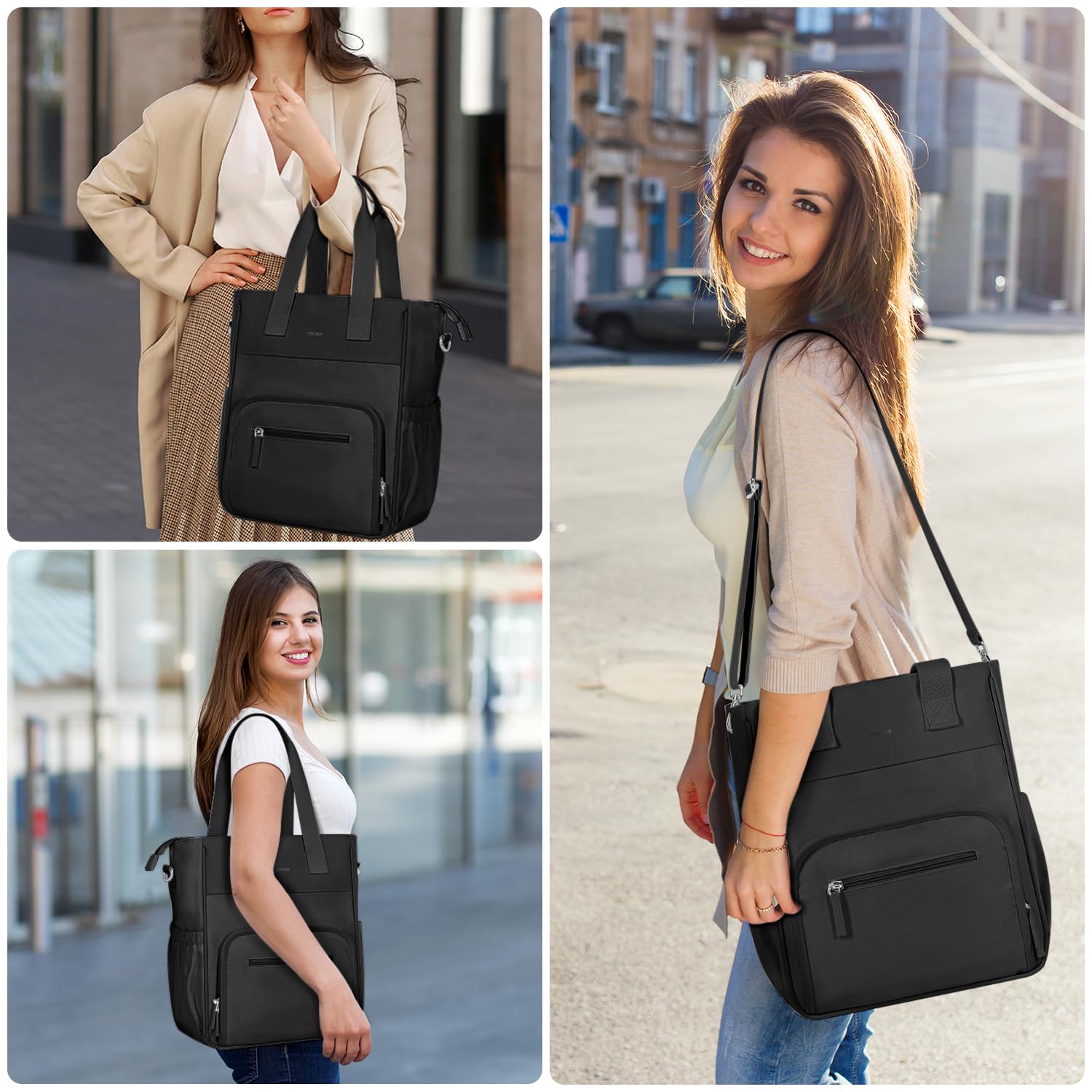 ETRONIK Lunch Bag for Women Work, Large Leakproof Insulated Lunch Box with Laptop Compartment, Wide-Open Tote Cooler Bag with Removable Strap,Cute Lunch Tote Bag for Work Picnic Camping Beach black