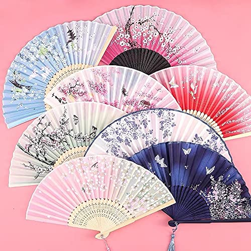 Folding Hand Fan Vintage Style Silk Hand Folding Hand Fan Dance Wood Bamboo Fan Chinese Japanese Fan Pattern Art Craft Gift Dance Fan Folding Fan (C)